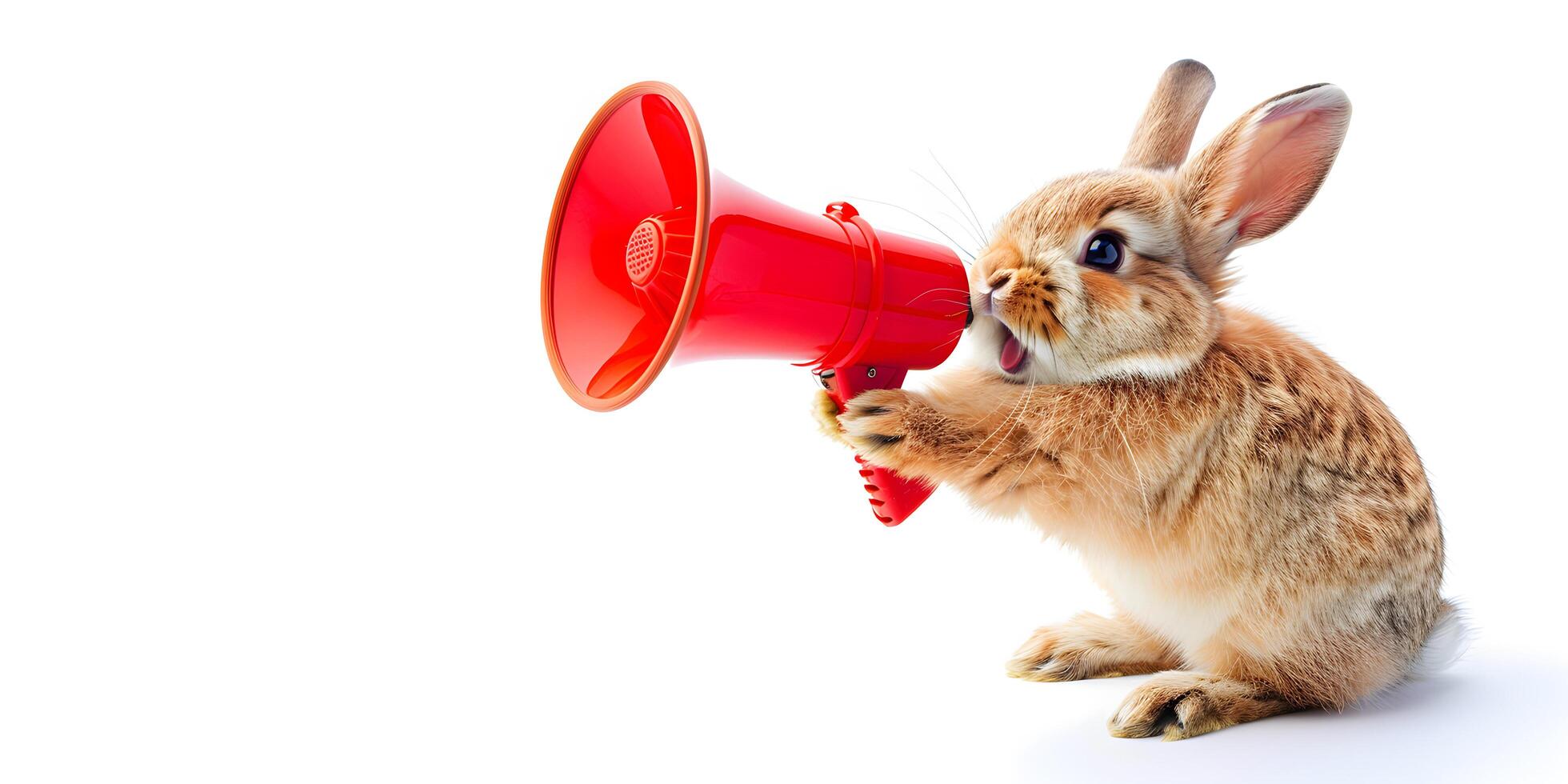 Rabbit announcing using megaphone. Notifying, warning, announcement ... Rabbit announcing using megaphone. Notifying, warning, announcement ...
