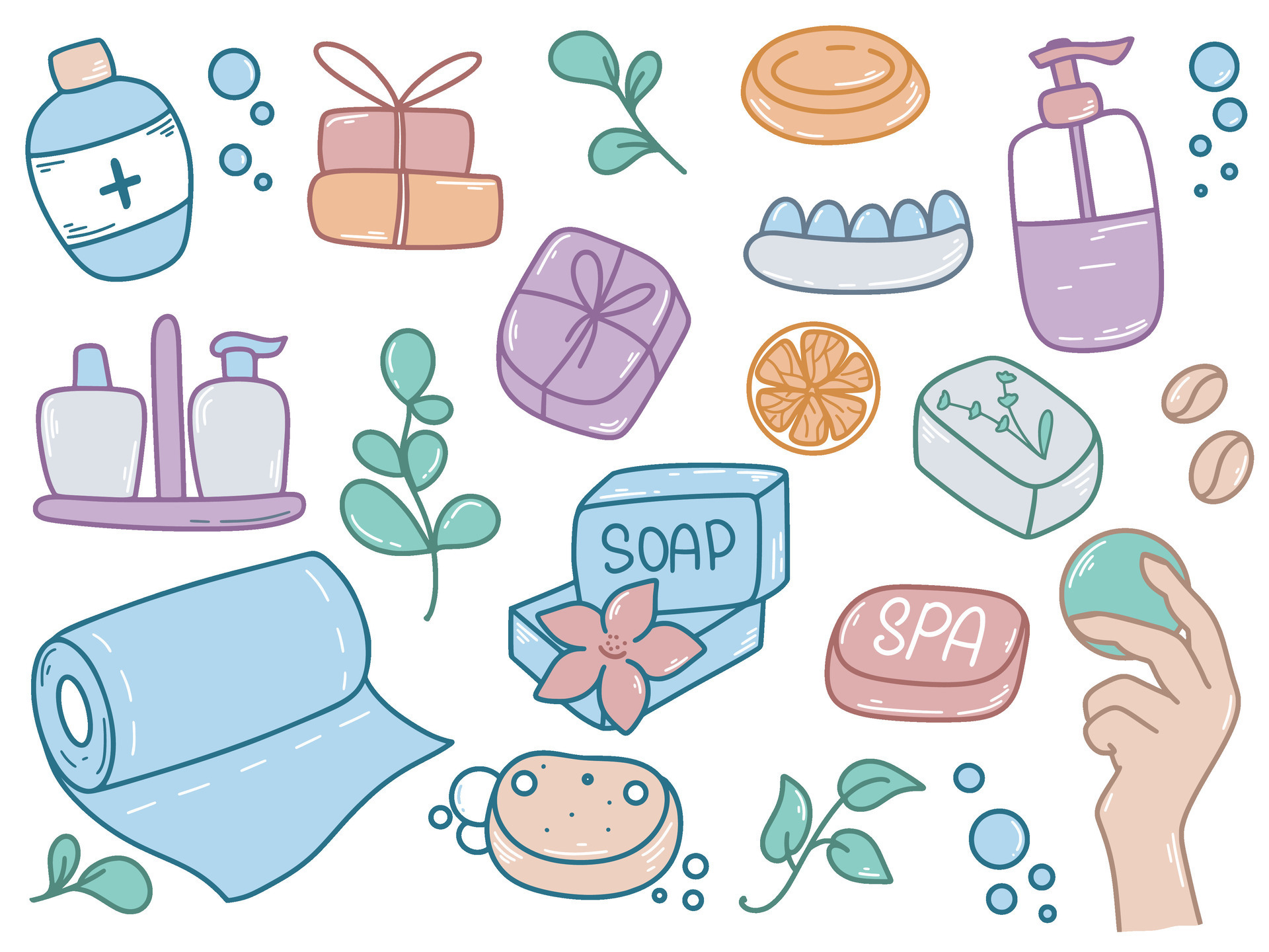 Set of hygiene items colored doodle sketch style set 46323008 Vector ...