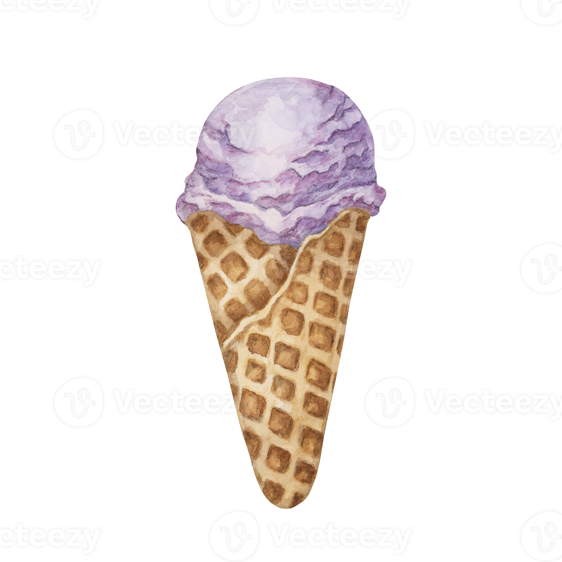 Lavender Or Violet Or Blueberry Ice Cream Scoop In The Waffle Cone