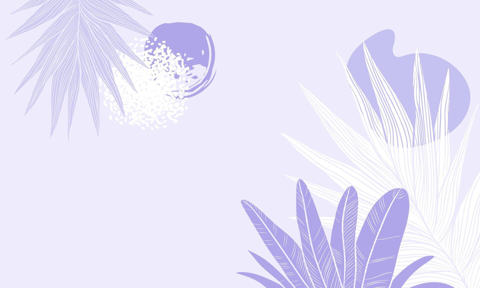lavender colored background with abstract tropical botanical elements ...