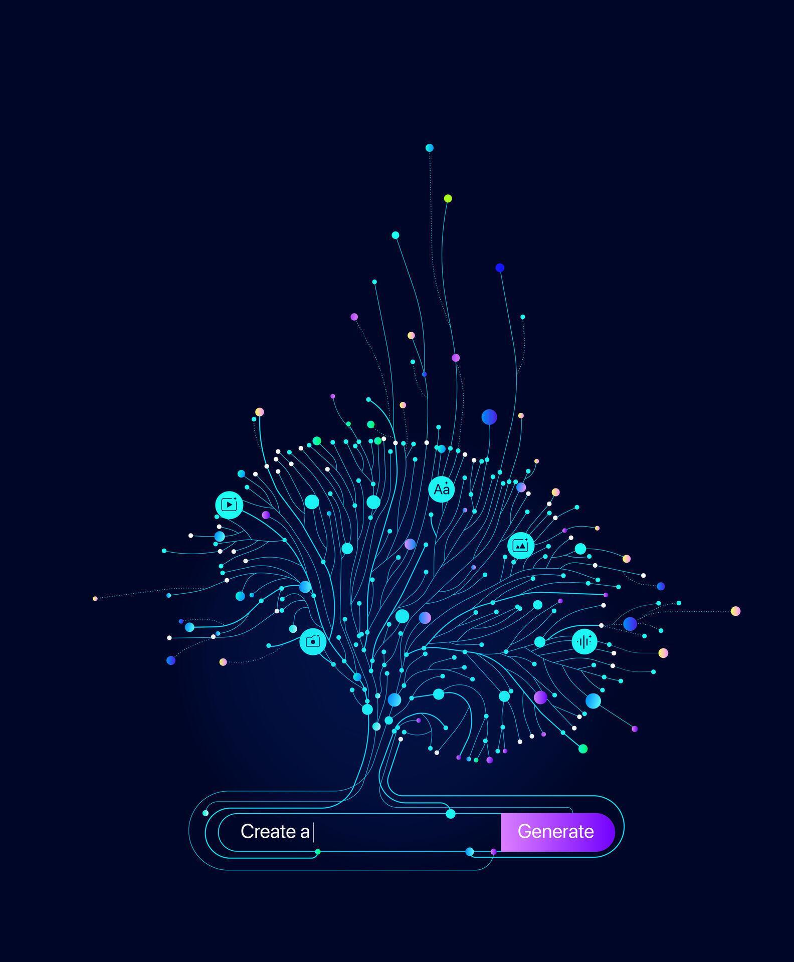 Illustration of abstract stream information with cyan line and dot. Big ...