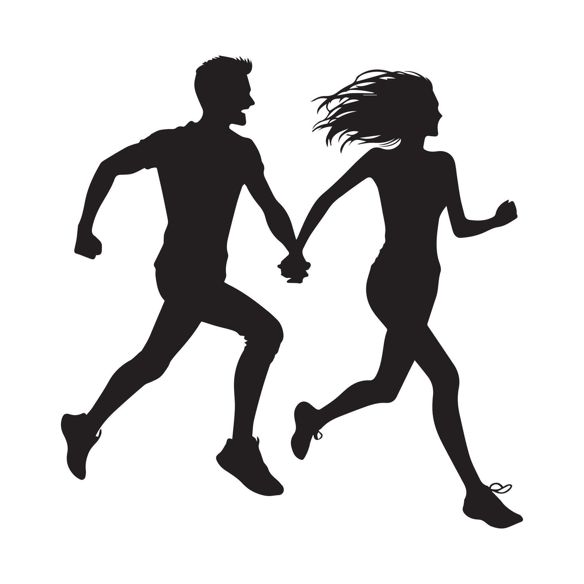 Couple Silhouette - a happy couple Running Together illustration ...