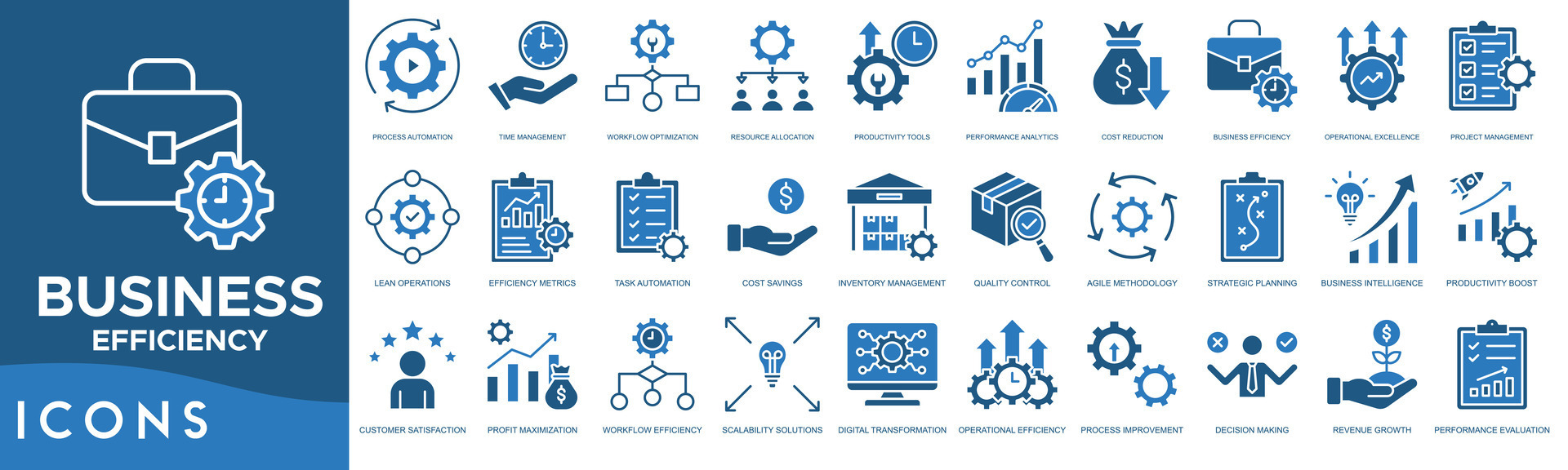 Business Efficiency icon set. Process Automation, Time Management ...