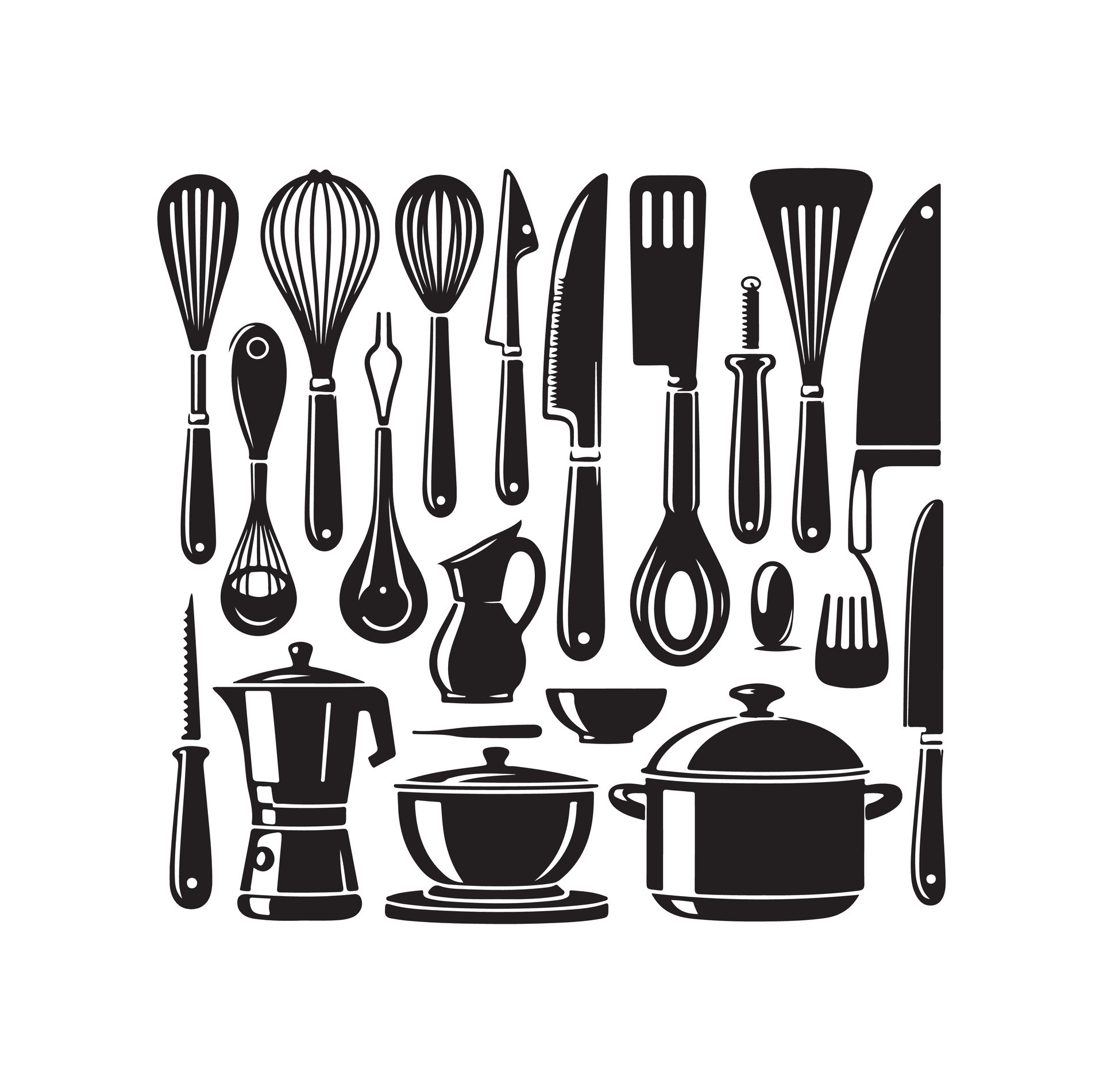Kitchen tools silhouette collection 46342236 Vector Art at Vecteezy