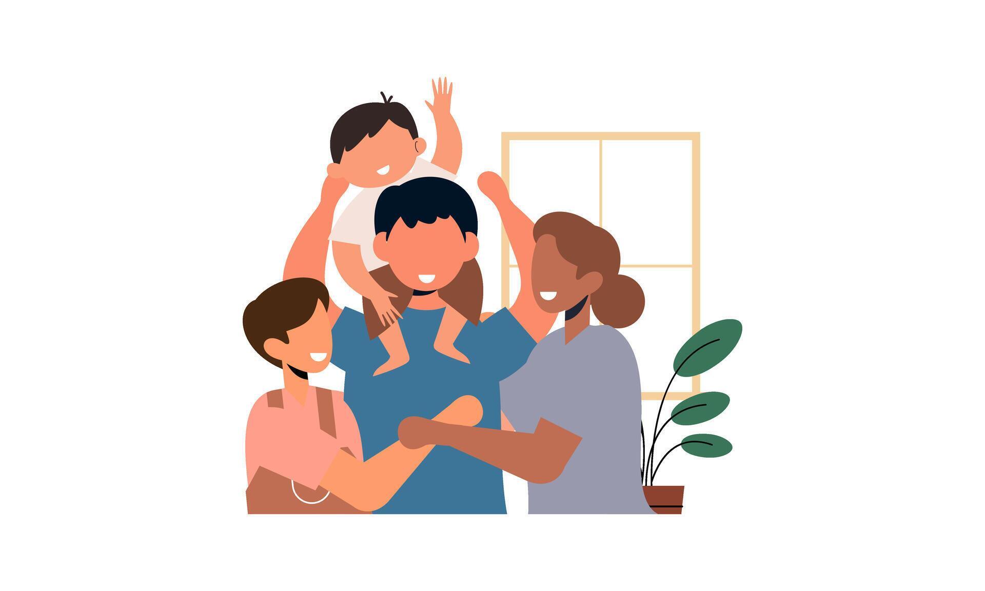 Happy big families hug illustration 46342378 Vector Art at Vecteezy