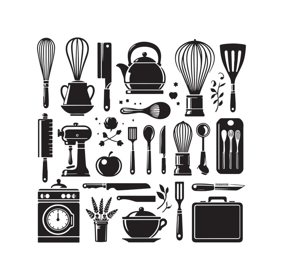 Kitchen tools silhouette collection 46342960 Vector Art at Vecteezy