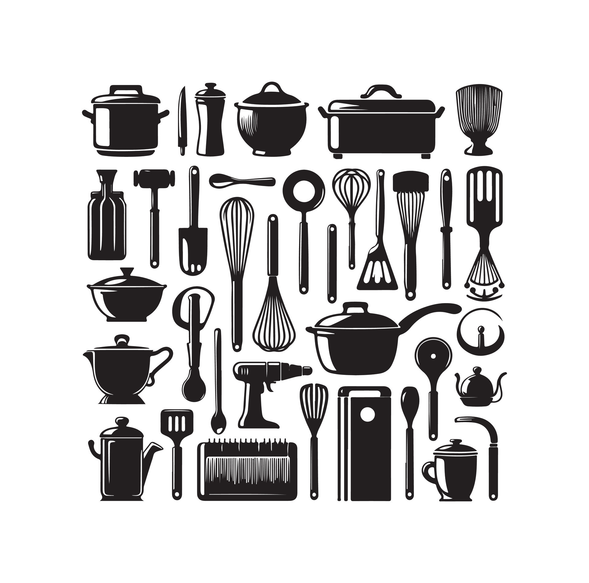 Kitchen tools silhouette collection 46343845 Vector Art at Vecteezy