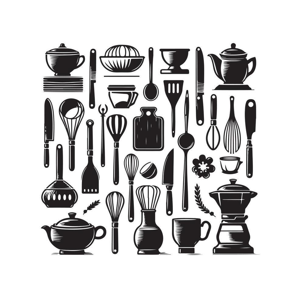 Kitchen tools silhouette collection 46349258 Vector Art at Vecteezy