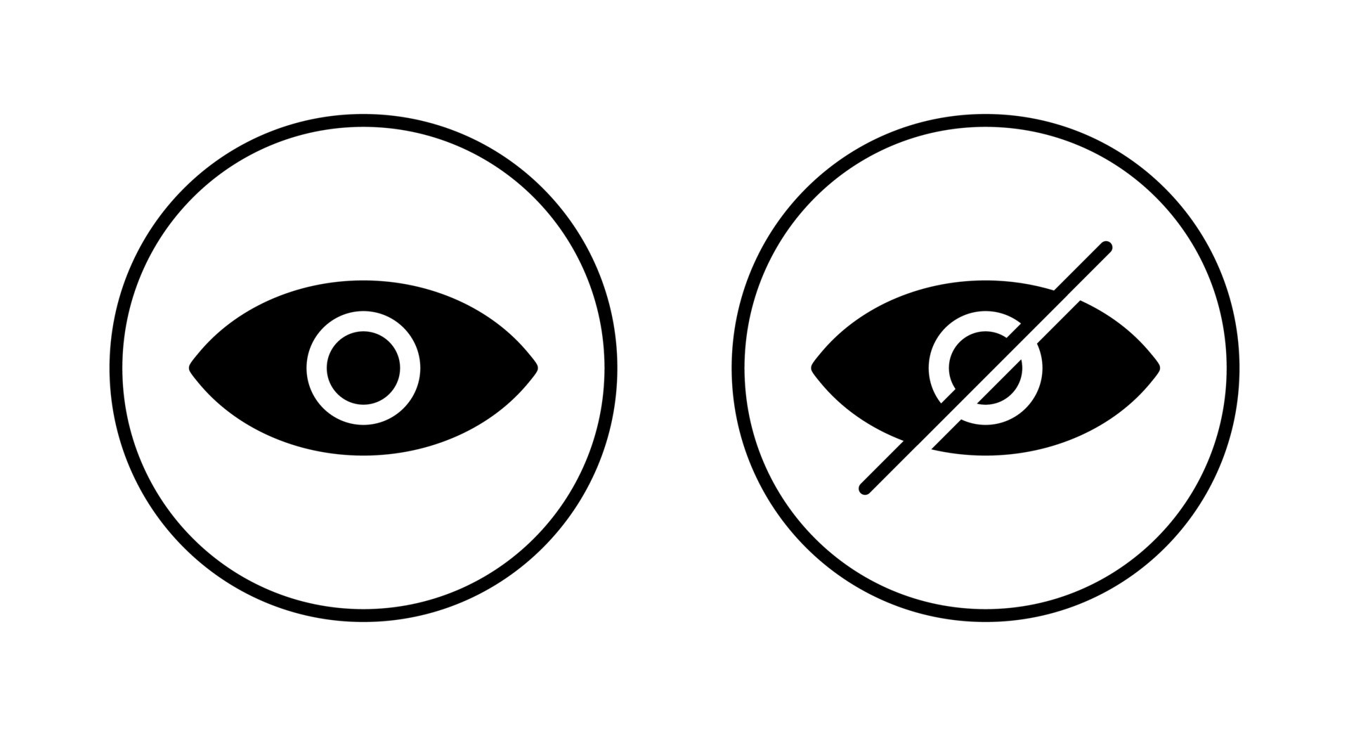 Eye and sensitive content icon on circle line. Visible and invisible ...