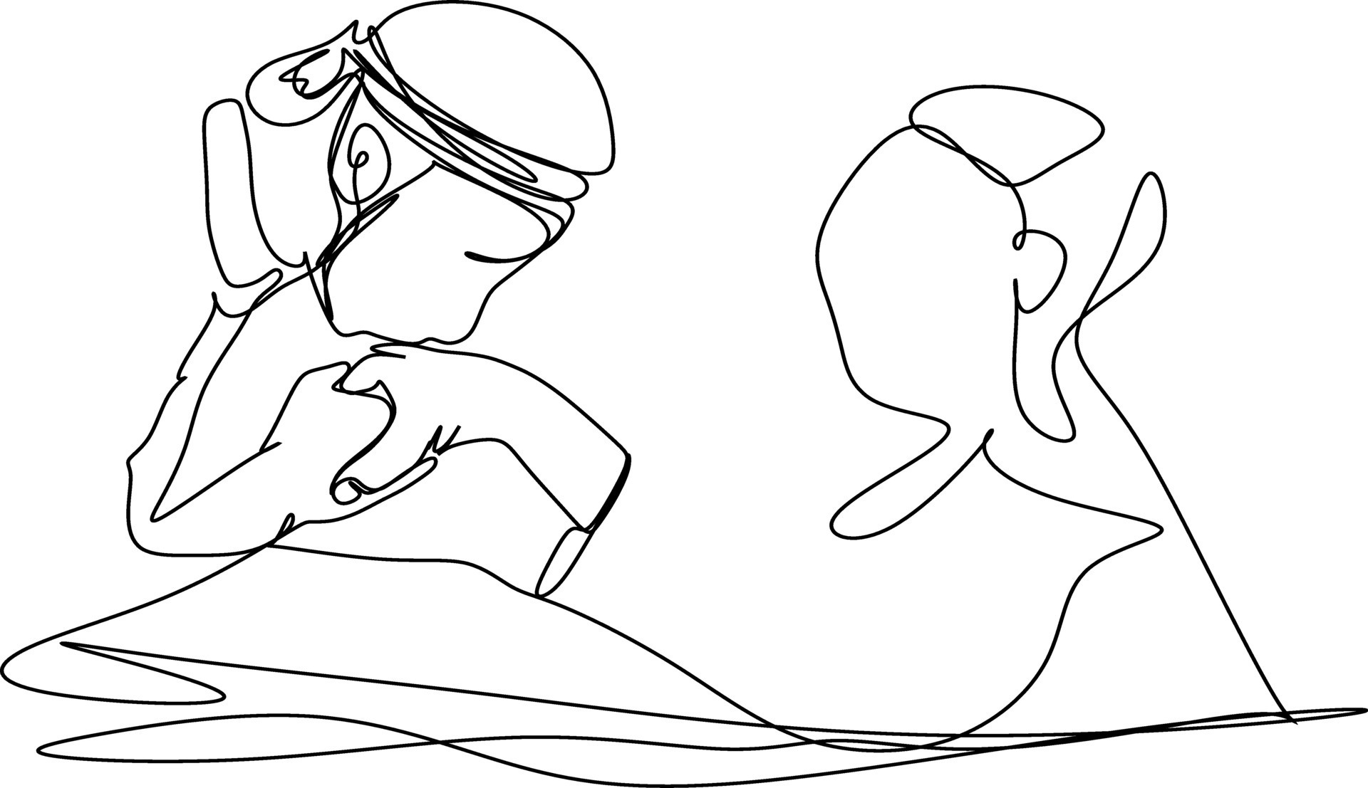 One-line art. continuous line art, a son with his mom 46363340 Vector ...