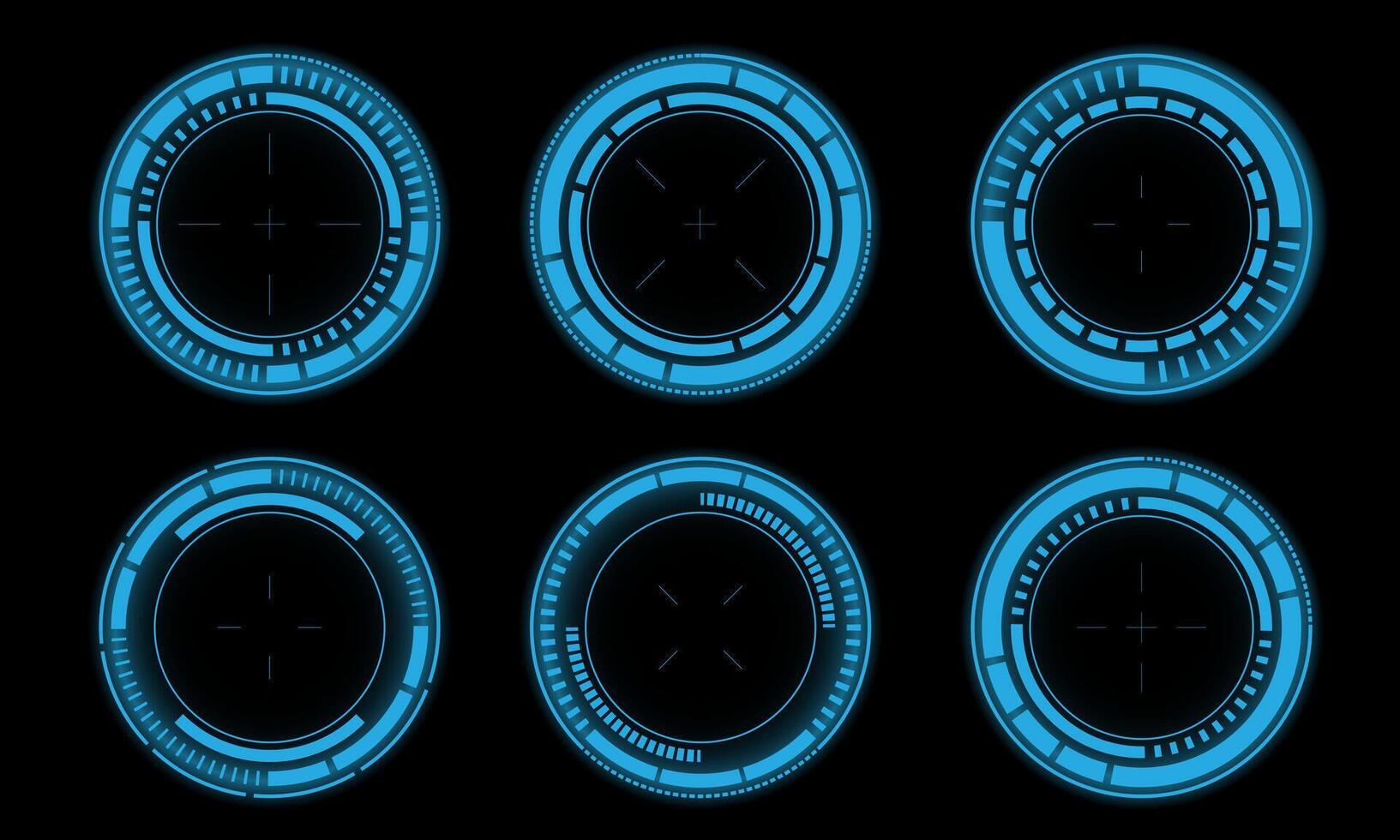 Set of sci fi blue circle user interface elements technology futuristic design modern creative ...