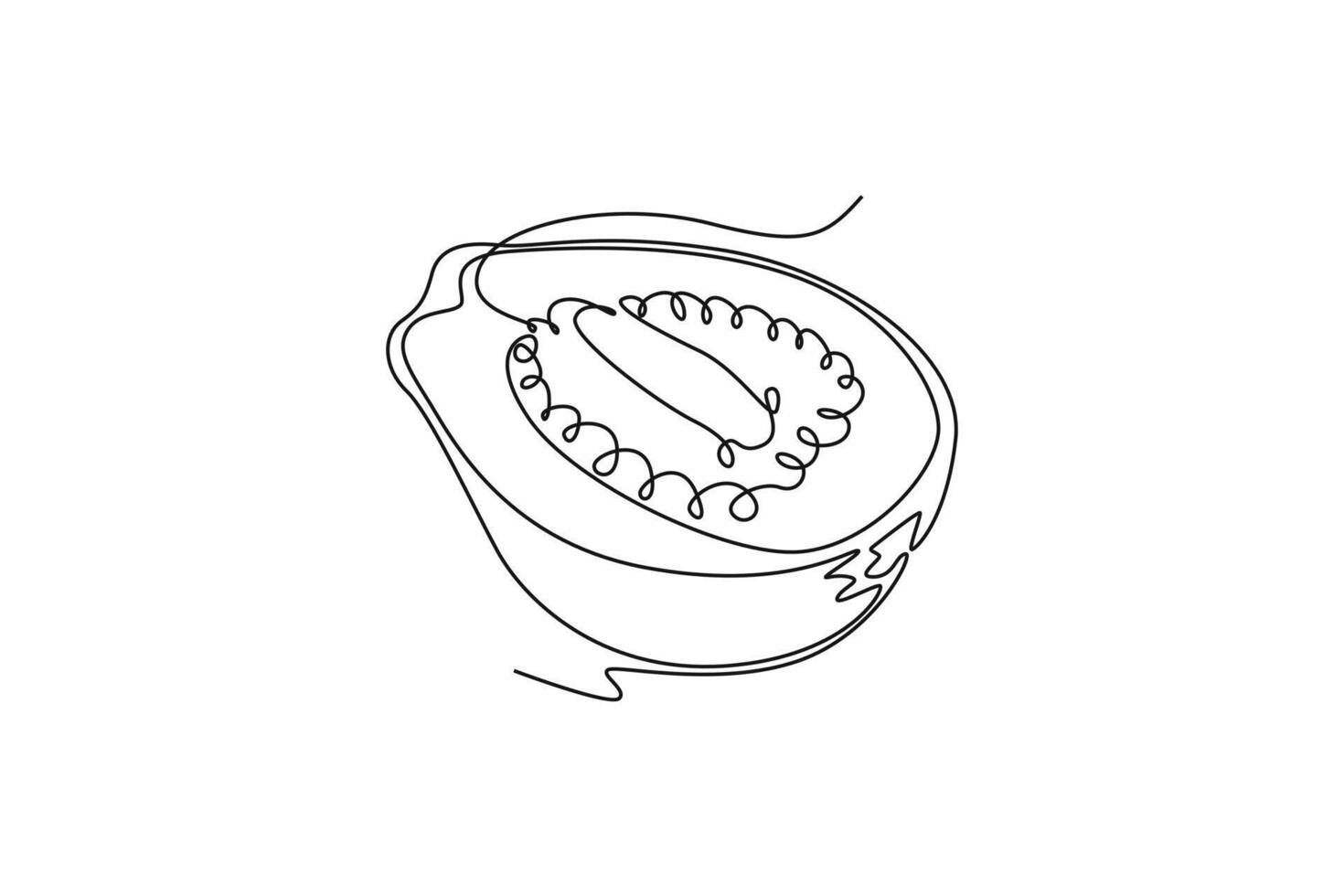 Single Continuous Line Drawing Half Sliced Healthy Organic Java Guava