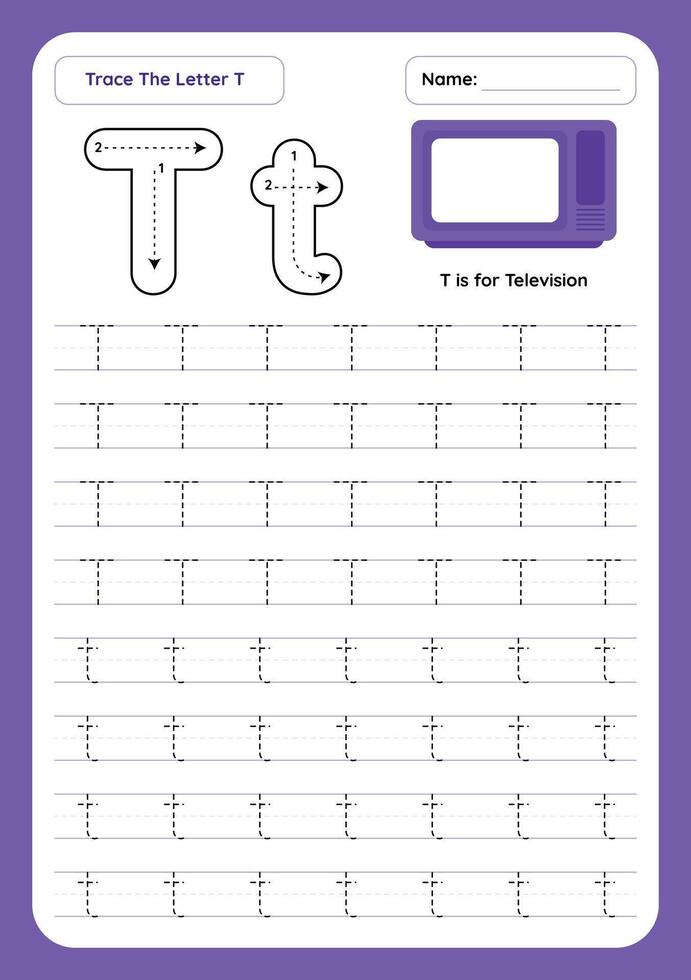 Letter T Tracing Worksheet. Writing Practice Worksheet 46368754 Vector Art at Vecteezy