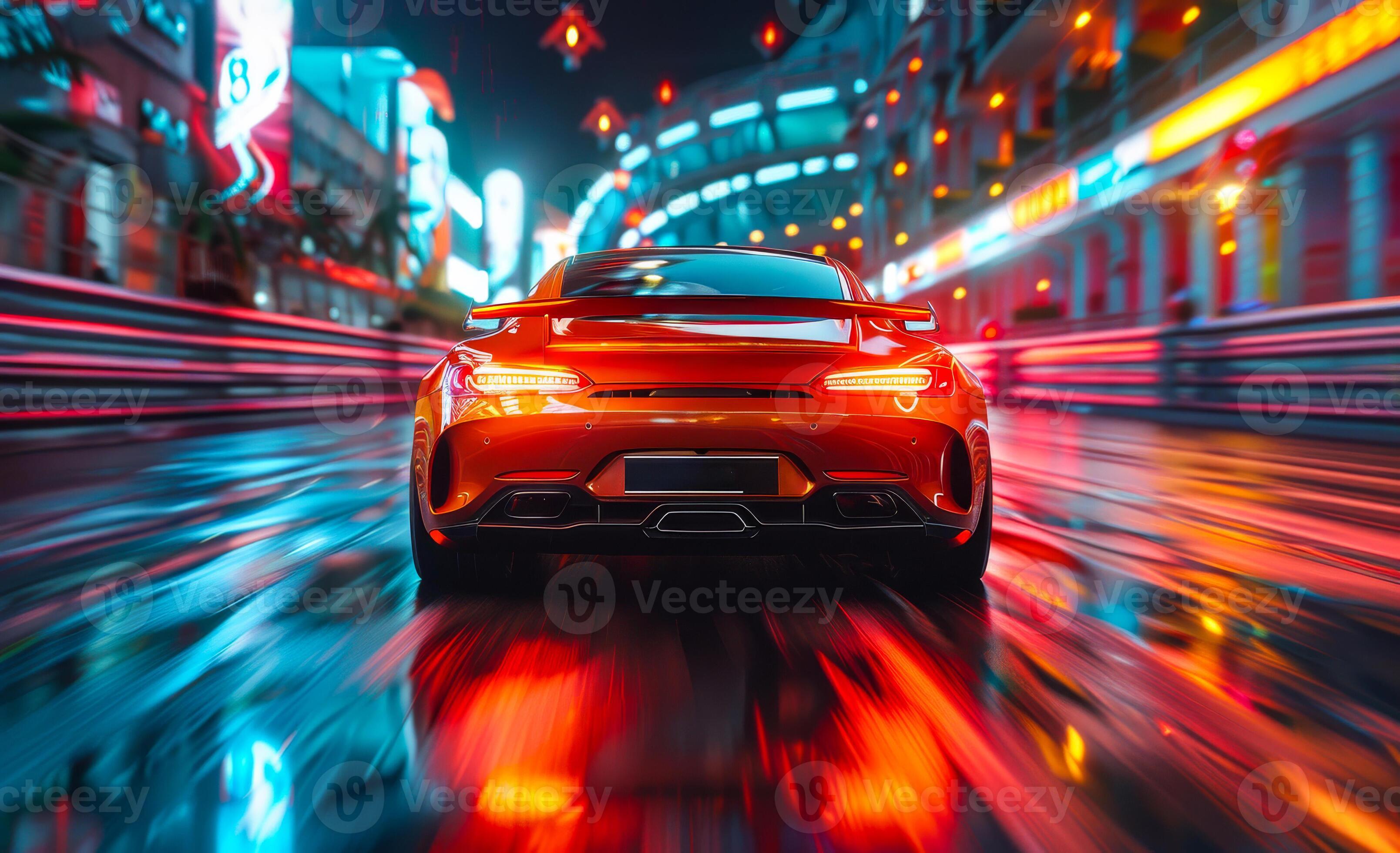 Red sports car driving fast through the city at high speed blurred motion 46370674 Stock Photo ...