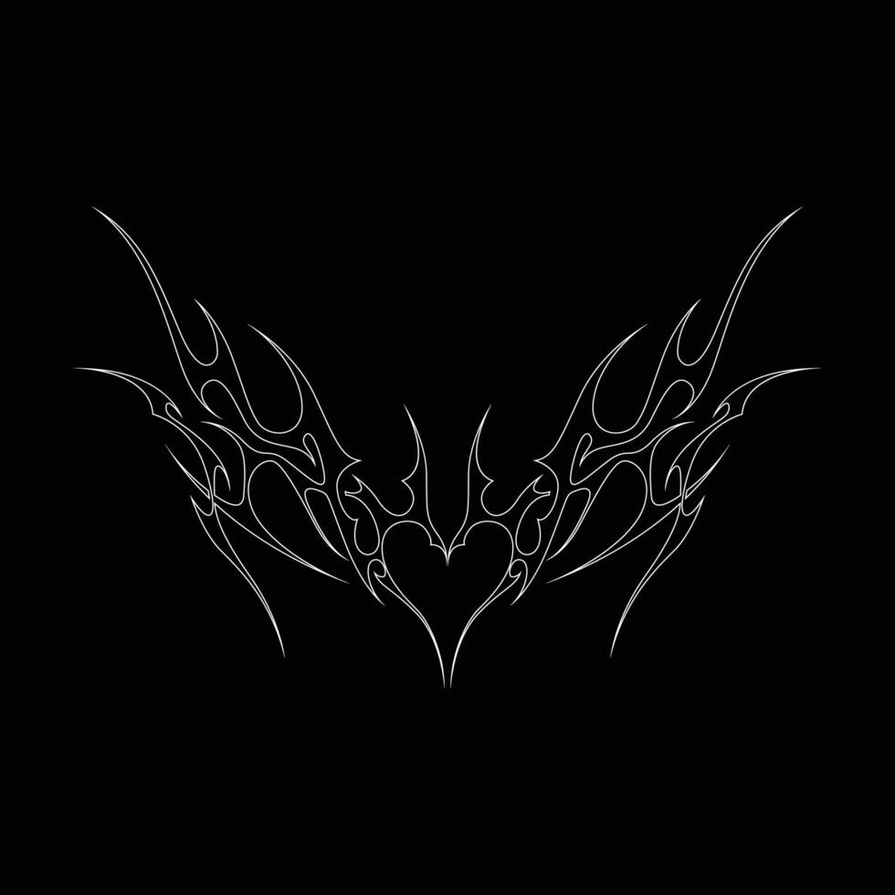 Neo Tribal Y2k Gothic Style Tattoo Cyber Sigilism Heart Design