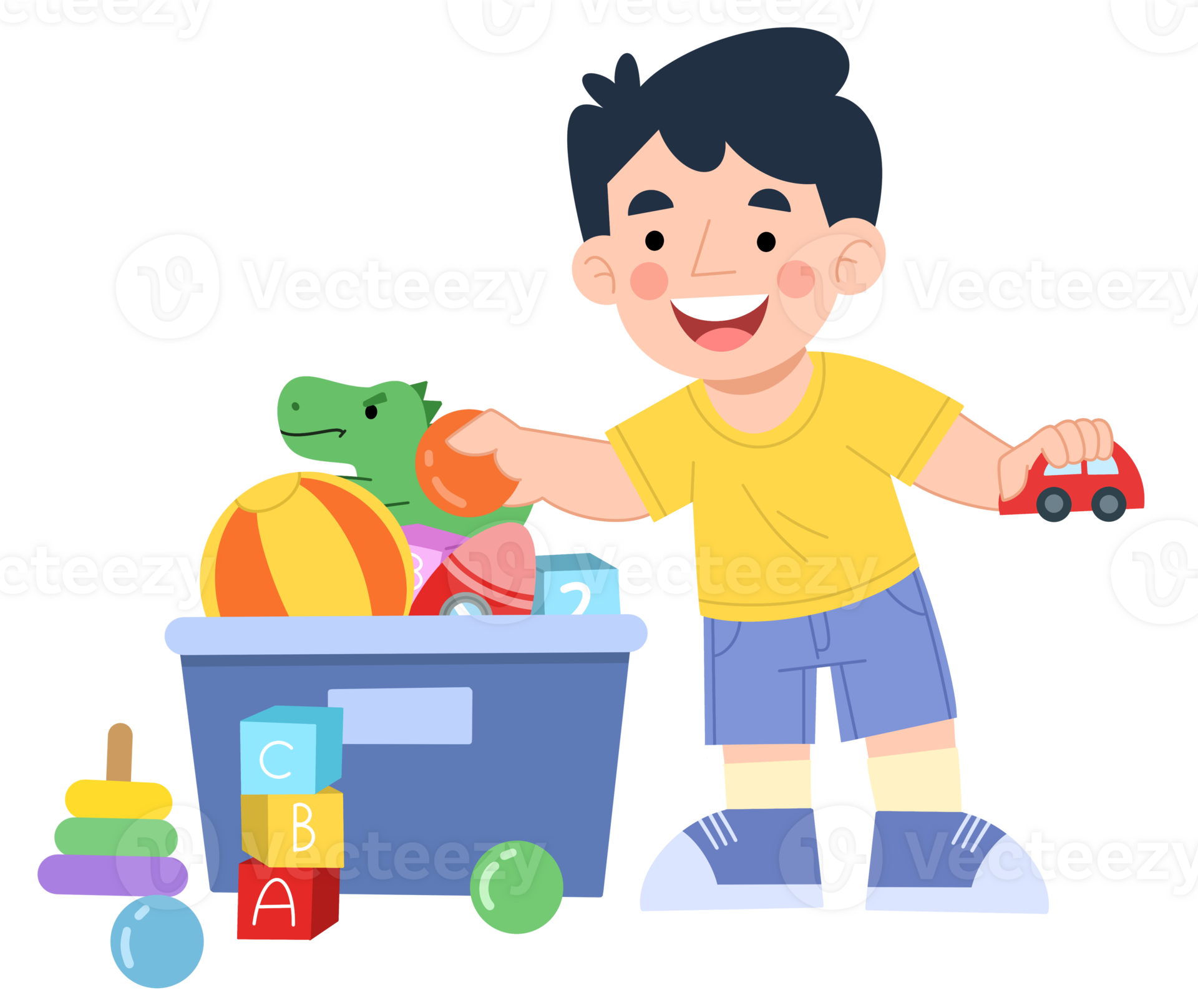Boy cleaning up toys cartoon illustration 46374610 PNG