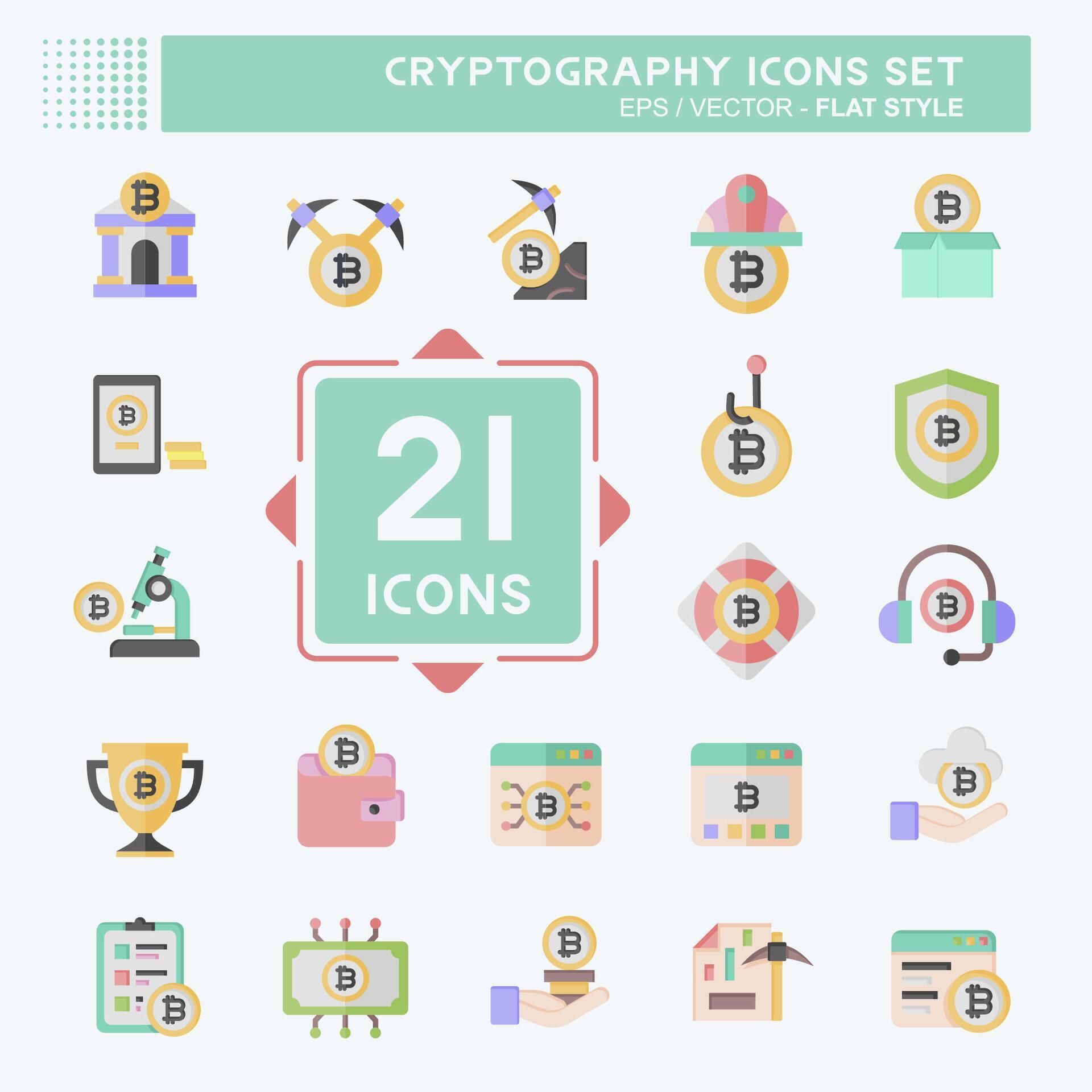 Icon Set Cryptography. related to Bitcoin symbol. flat style. simple ...