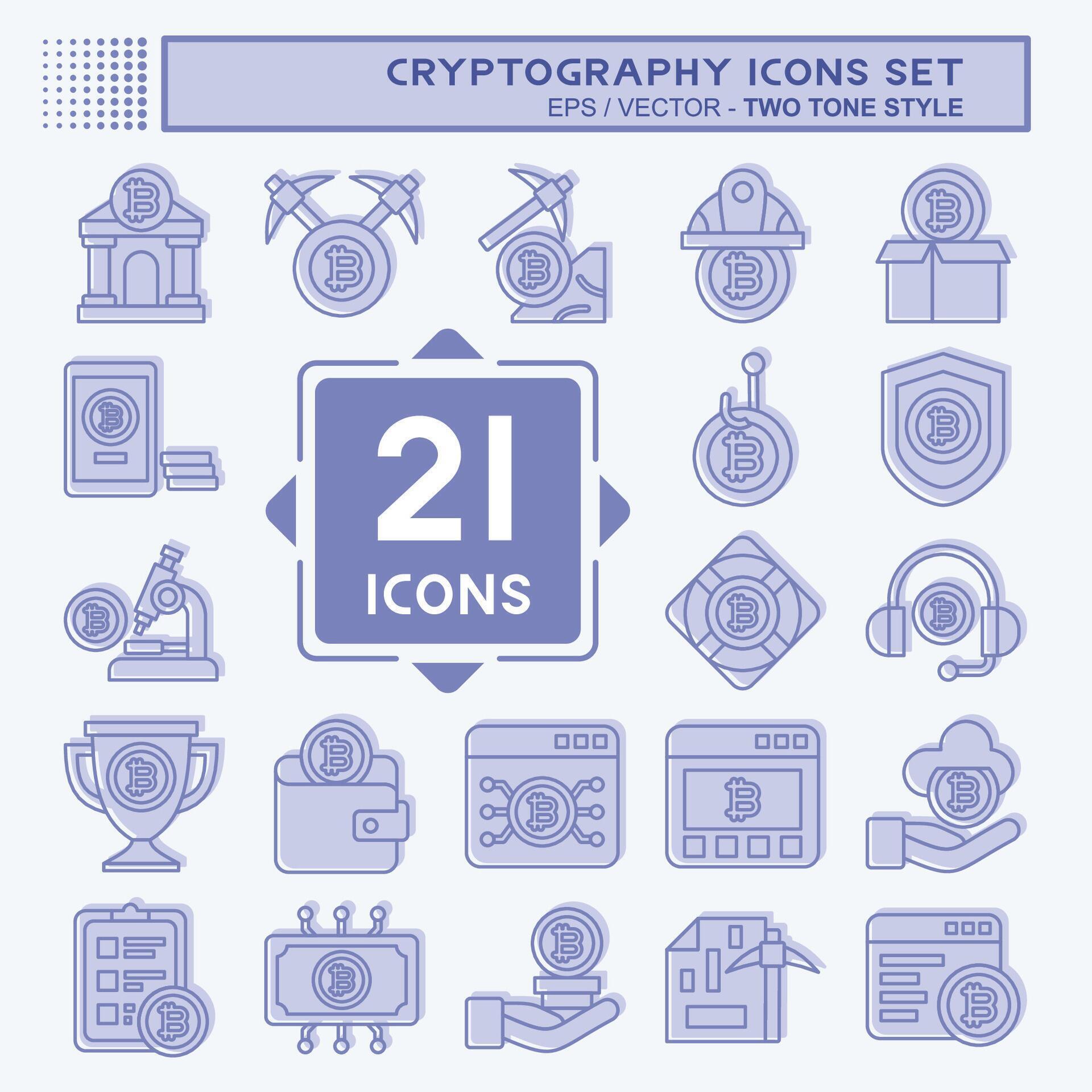 Icon Set Cryptography. related to Bitcoin symbol. two tone style ...