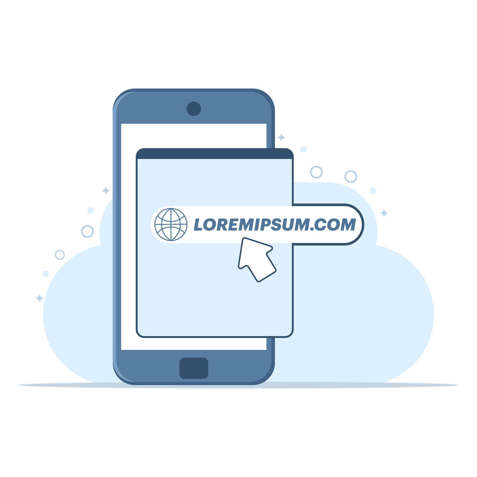 Concept of link button, website name, URL or address on your device screen, navigation bar ...