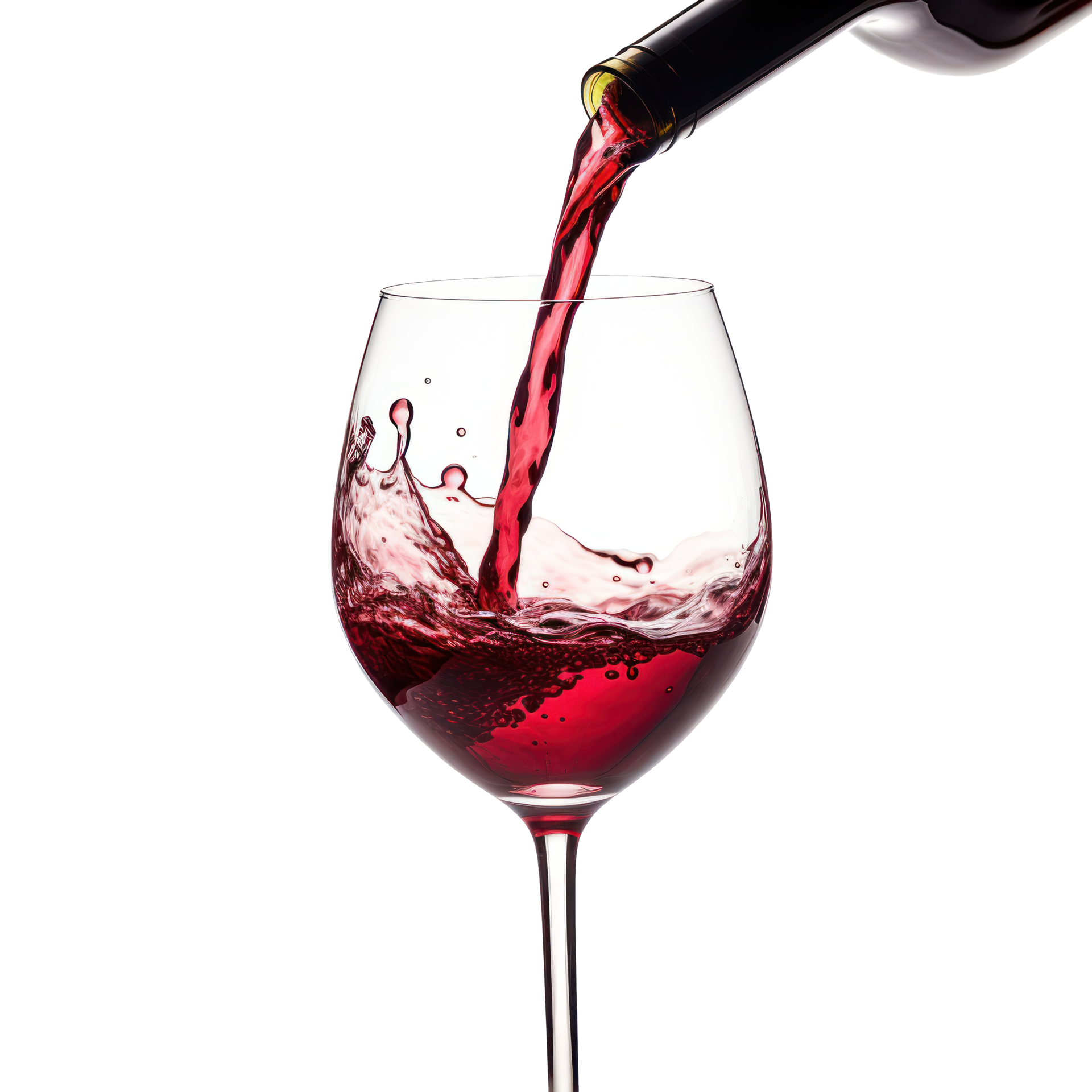 Red Wine Being Poured Into Clear Glass With Splashing Effect On Isolated Background 46381009 Png