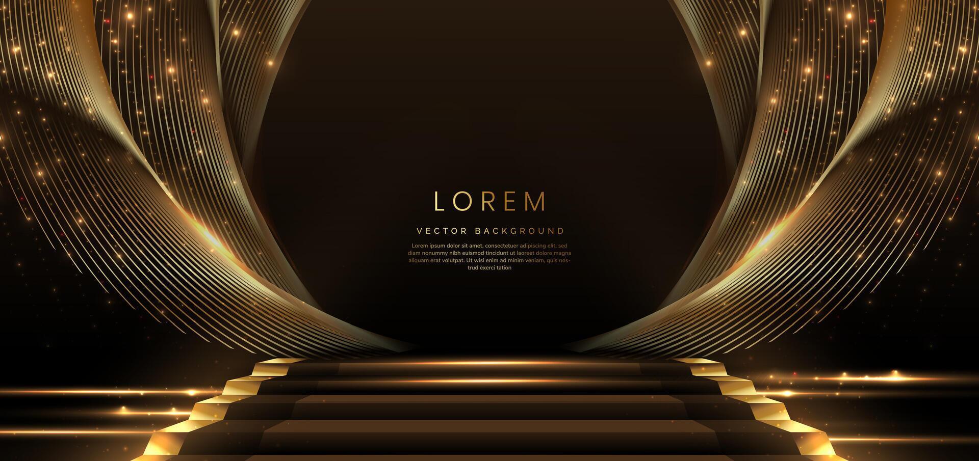 Elegant golden scene diagonal glowing with lighting effect sparkle on black background. Template ...