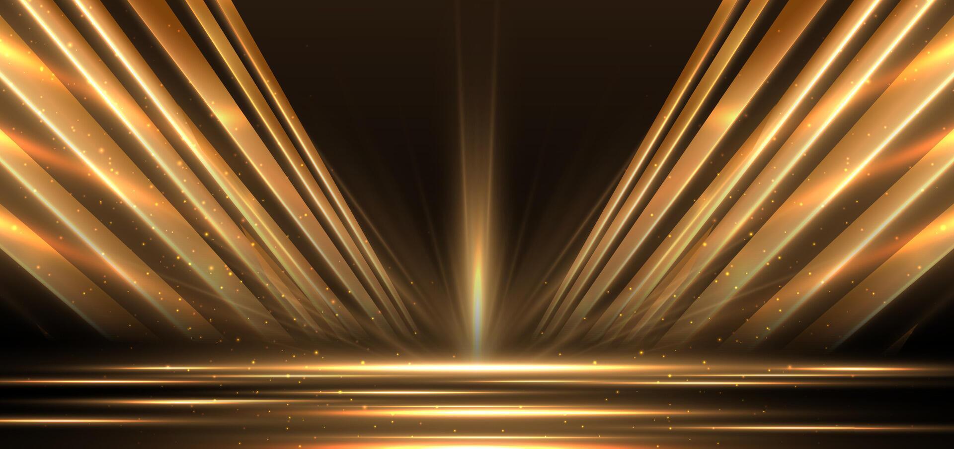 Elegant golden scene diagonal glowing with lighting effect sparkle on black background. Template ...
