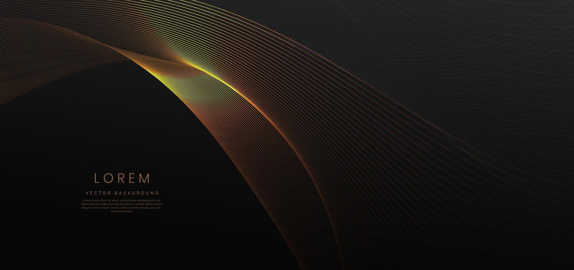 Abstract luxury golden lines curved overlapping on black background. Template premium award ...