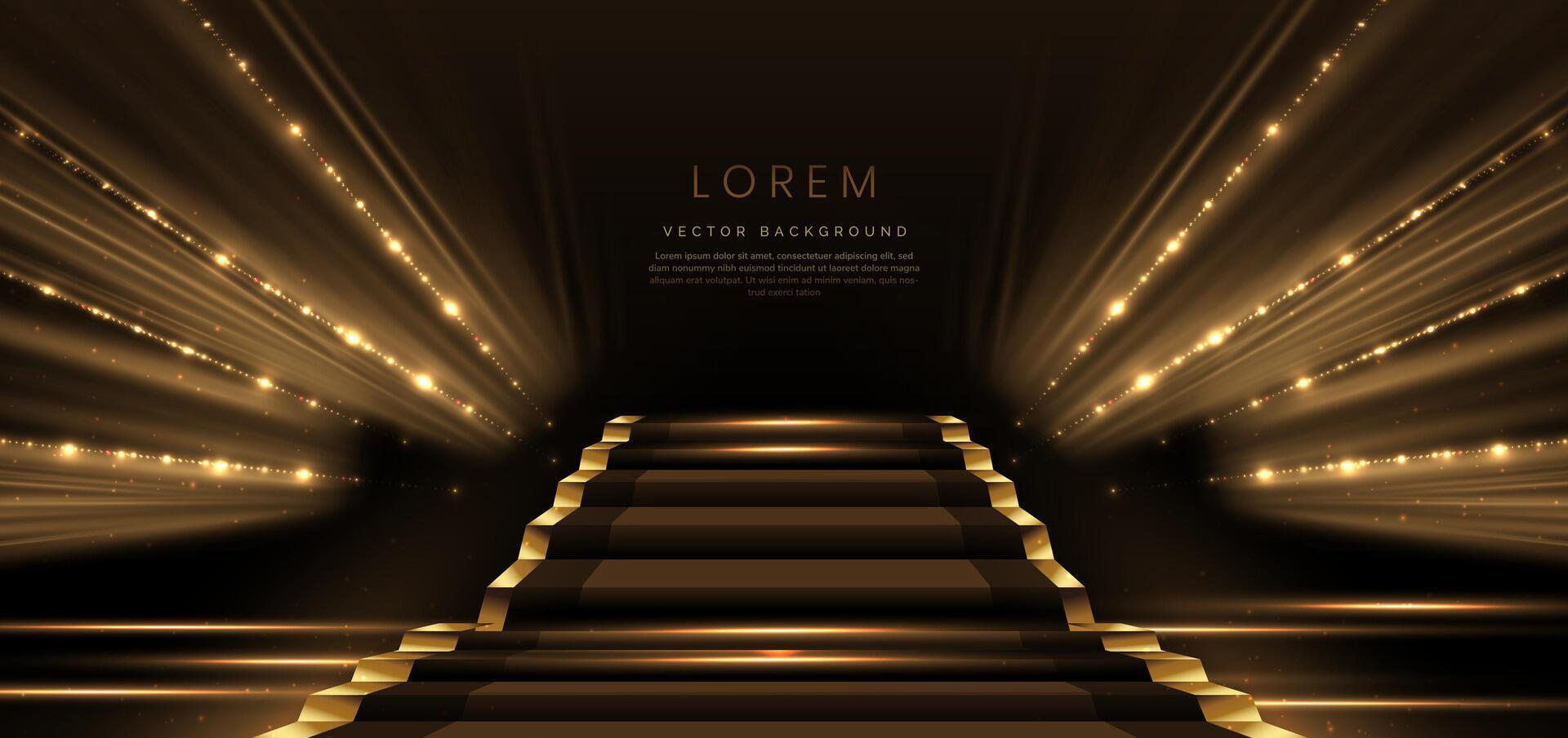 Elegant golden scene diagonal glowing with lighting effect sparkle on black background. Template ...