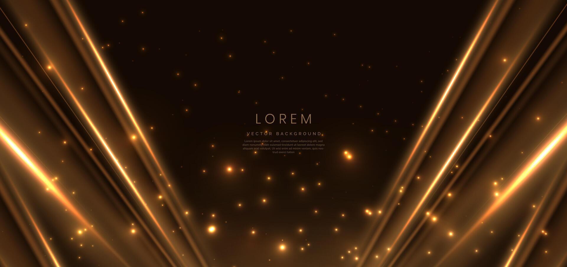 Abstract lighting effect dot neon gold light ray on on dark transparent background. Template ...