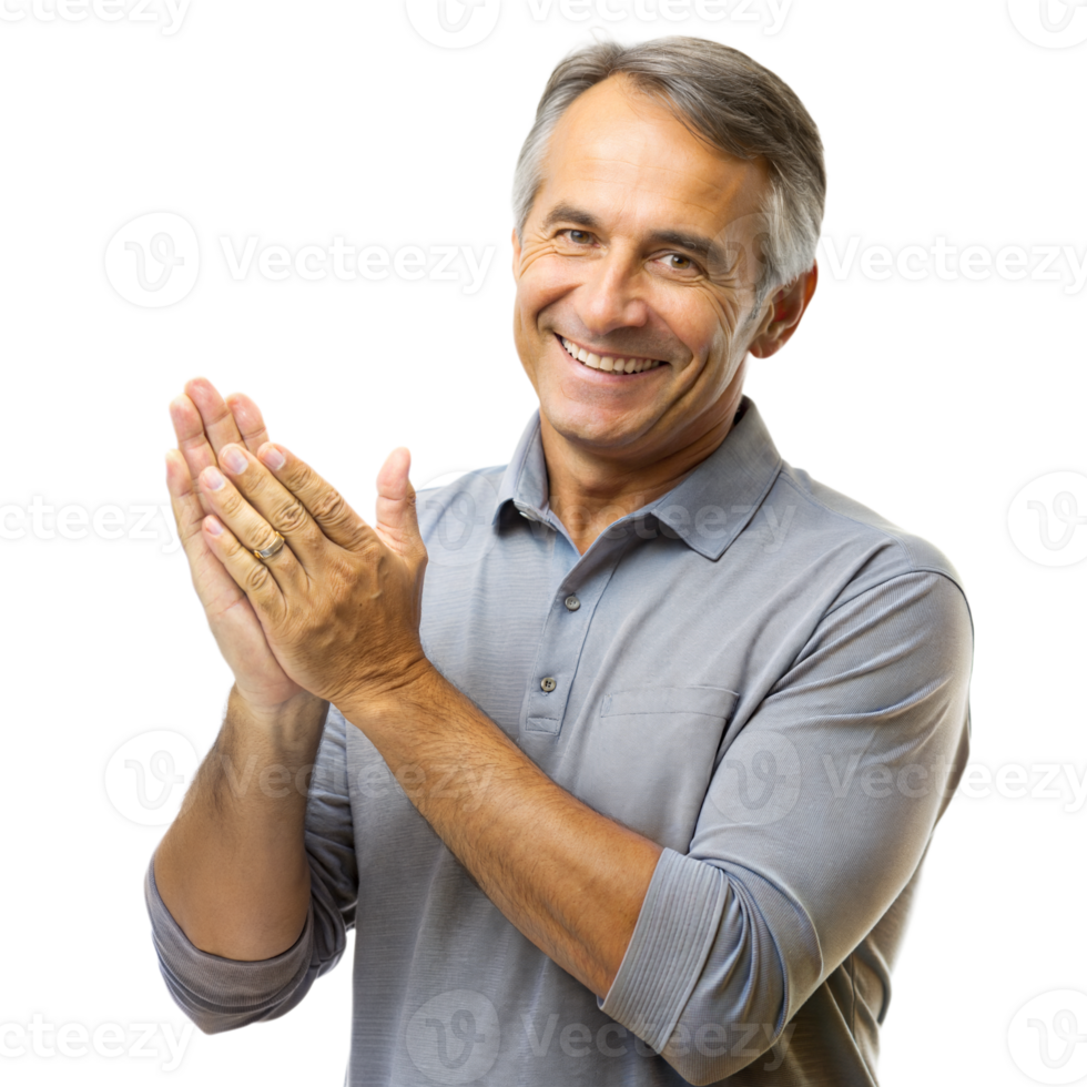 Happy Mature Man Clapping His Hands In Approval 46395829 Png
