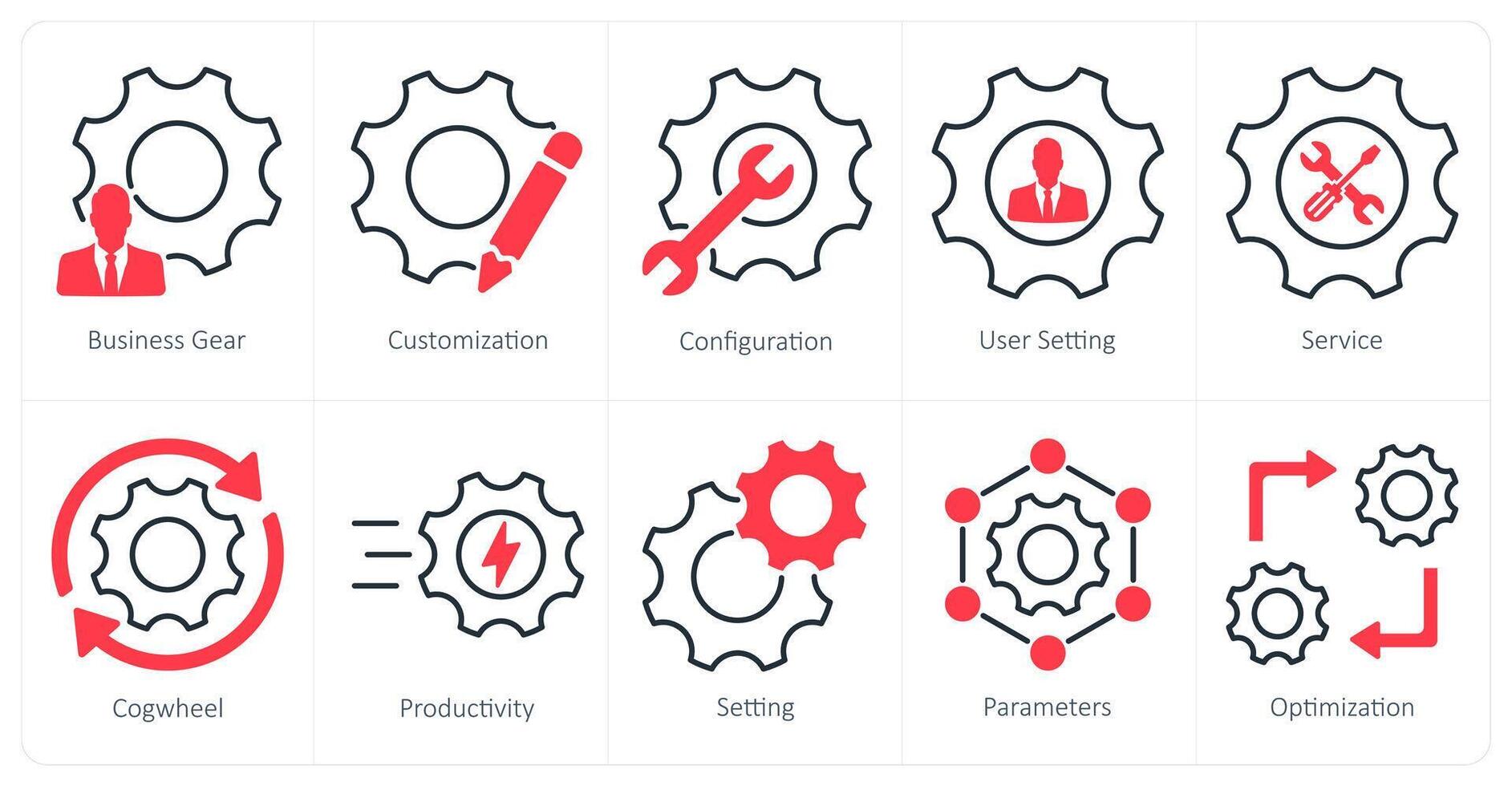 A Set Of 10 Settings And Configuration Icons As Business Gear