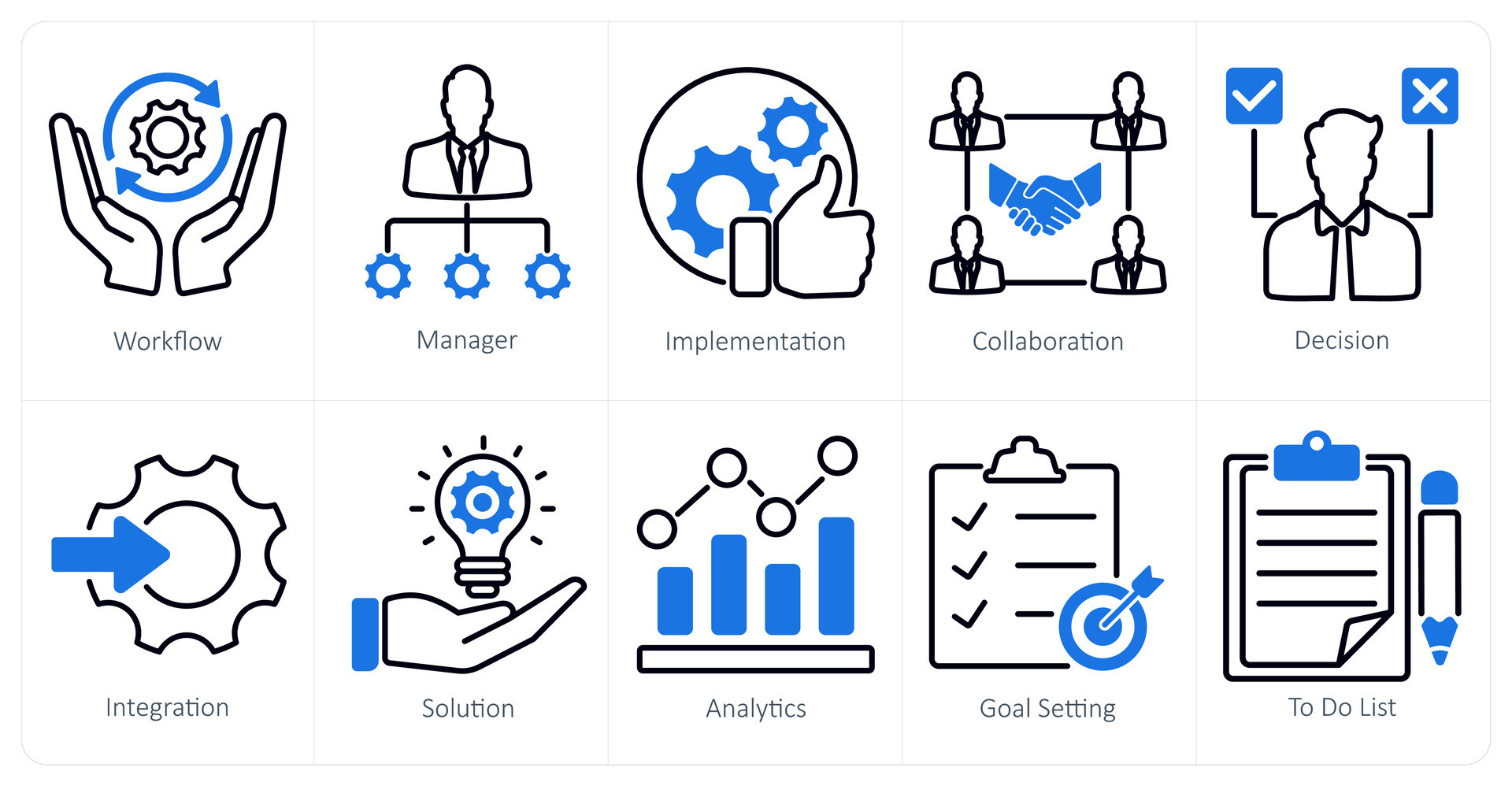 A set of 10 project management icons as workflow, manager ...
