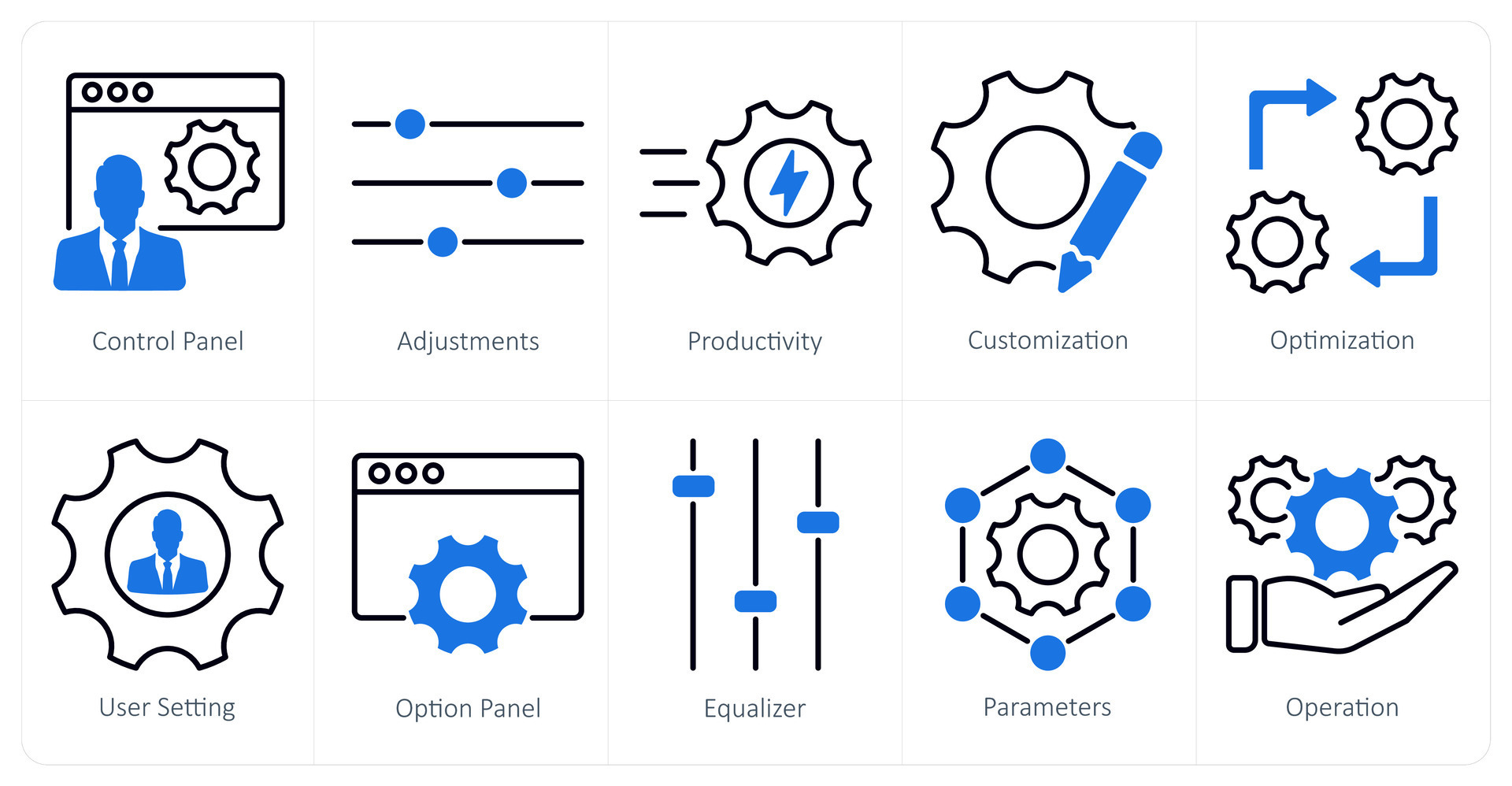 A Set Of 10 Settings And Configuration Icons As Control Panel Adjustments Productivity
