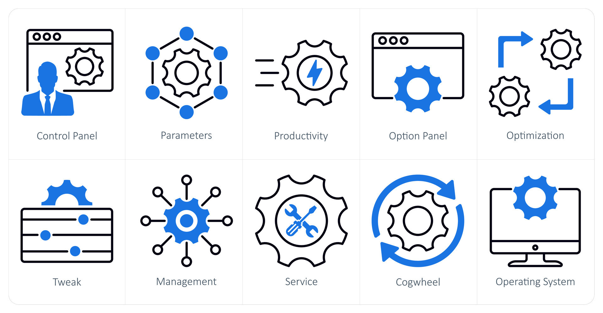A Set Of 10 Settings And Configuration Icons As Control Panel Parameters Productivity 46398578