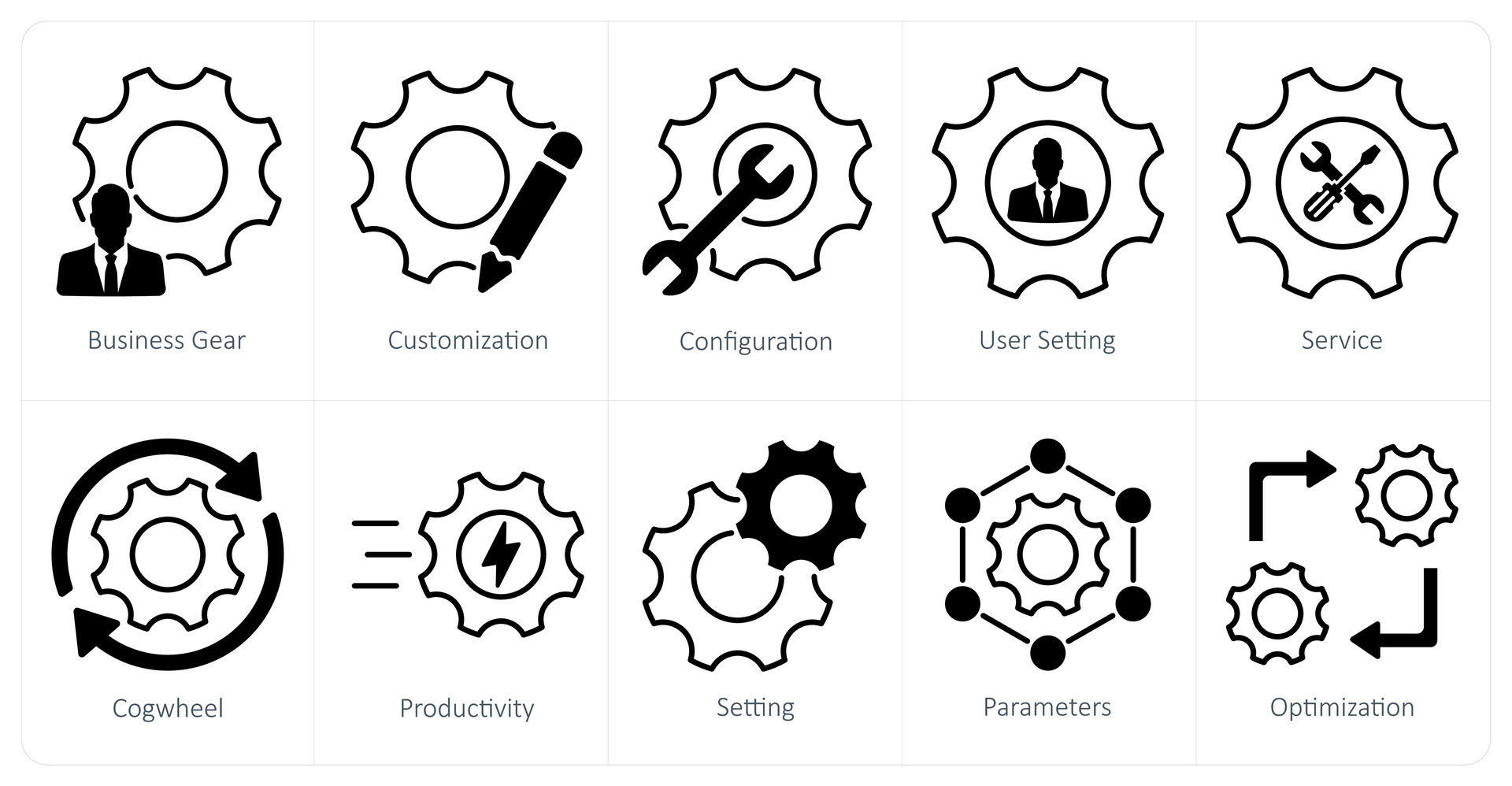 A Set Of 10 Settings And Configuration Icons As Business Gear Customization Configuration
