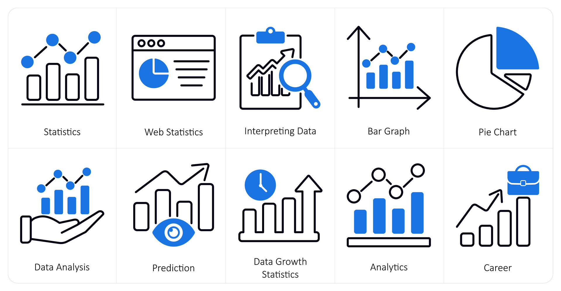 A set of 10 mix icons as statistics, web statistics, interpreting data ...