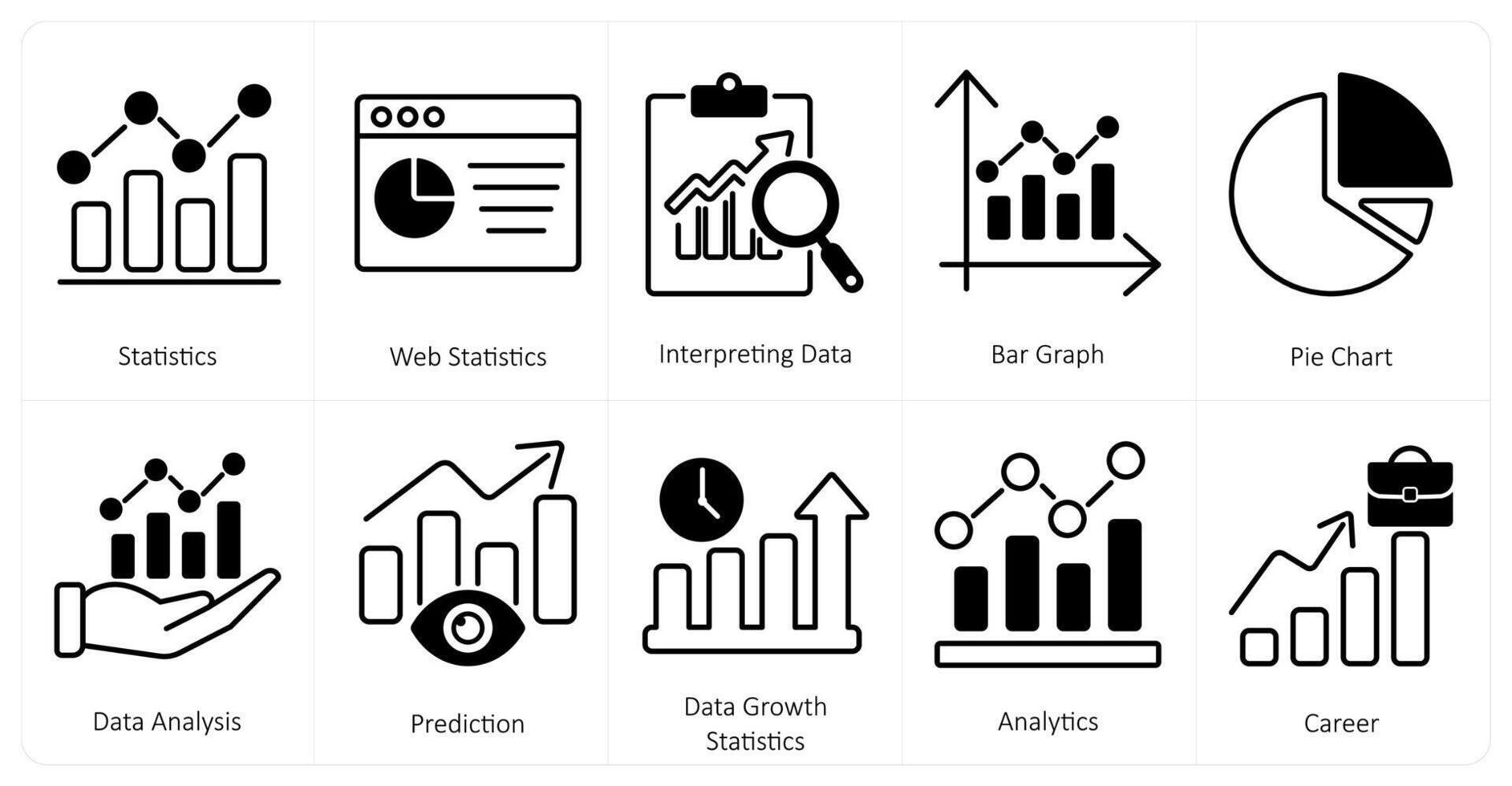 A set of 10 mix icons as statistics, web statistics, interpreting data ...