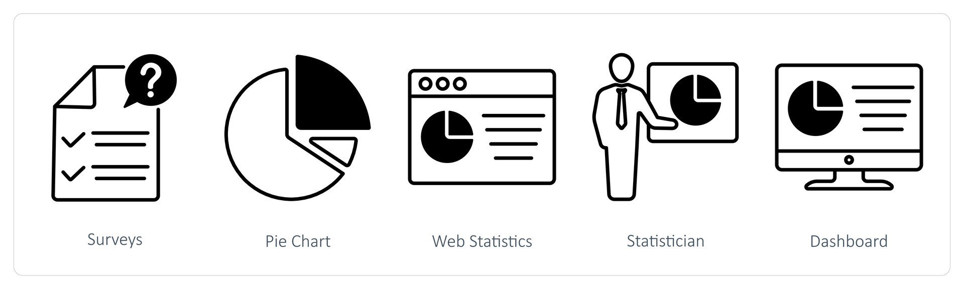 A set of 5 Statistics icons as surveys, pie chart, web statistics 46399129 Vector Art at Vecteezy