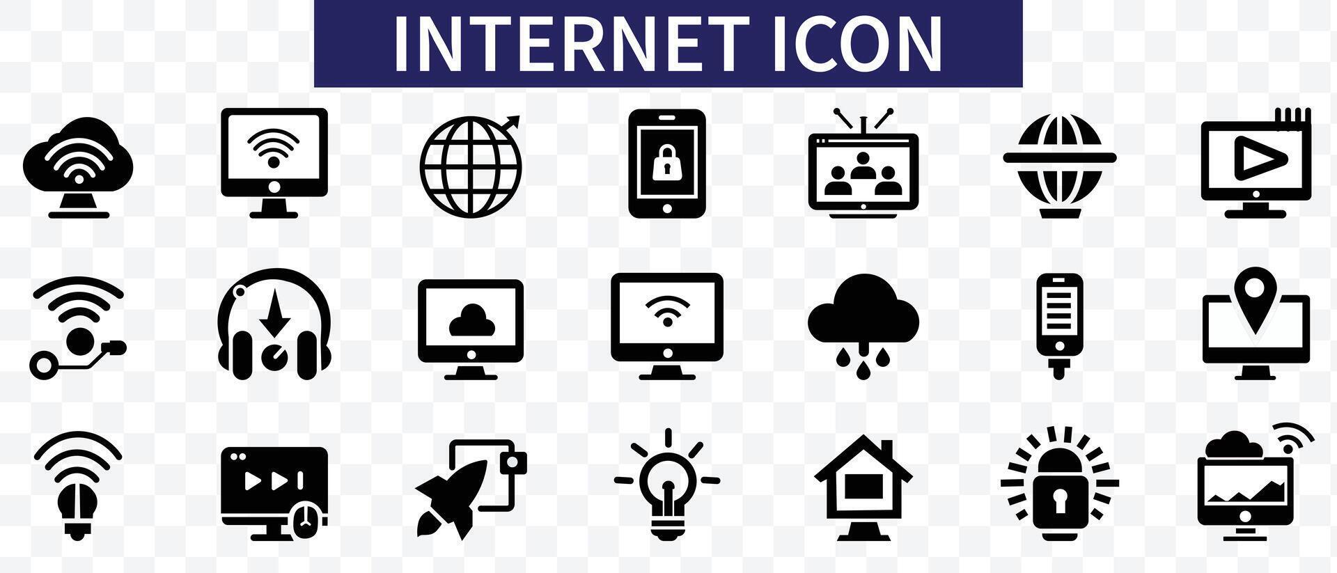 Internet flat icons set. Computer, desktop, network, website, server ...