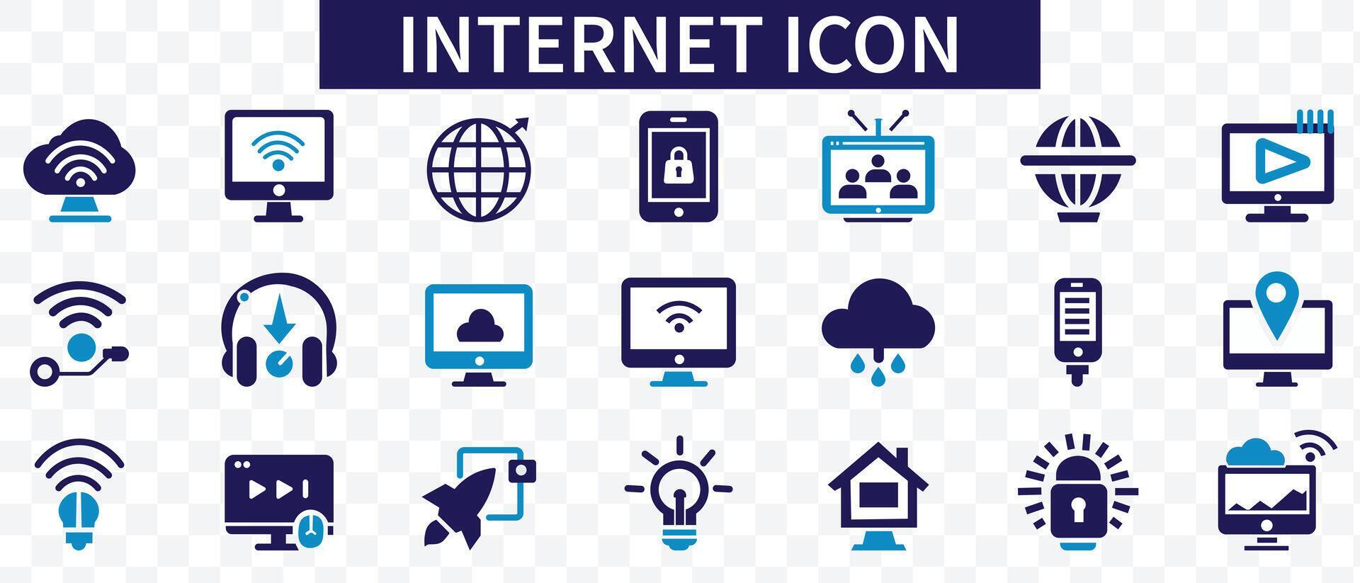 Internet flat icons set. Computer, desktop, network, website, server, programming and more signs ...