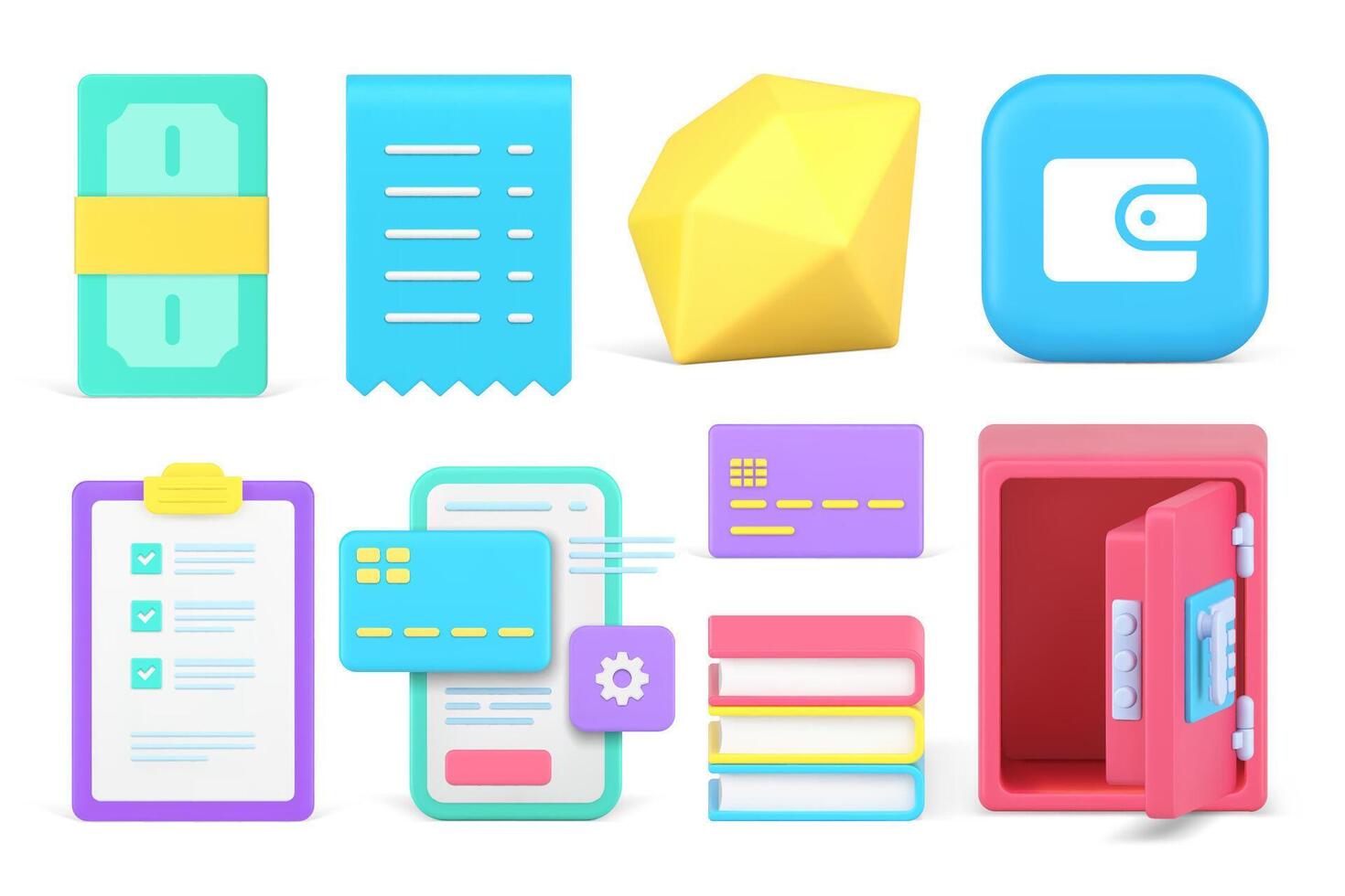 Business banking financial payment commercial online smartphone app set 3d icon realistic ...