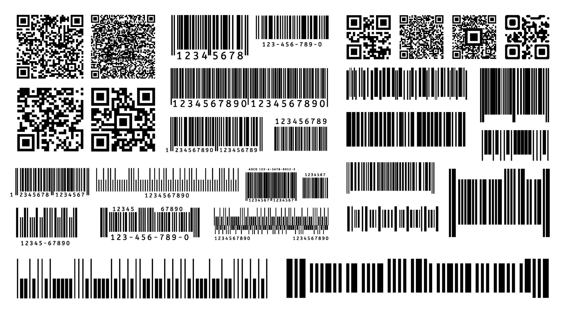 Bar code. Product barcodes and QR codes for digital laser scanning on ...
