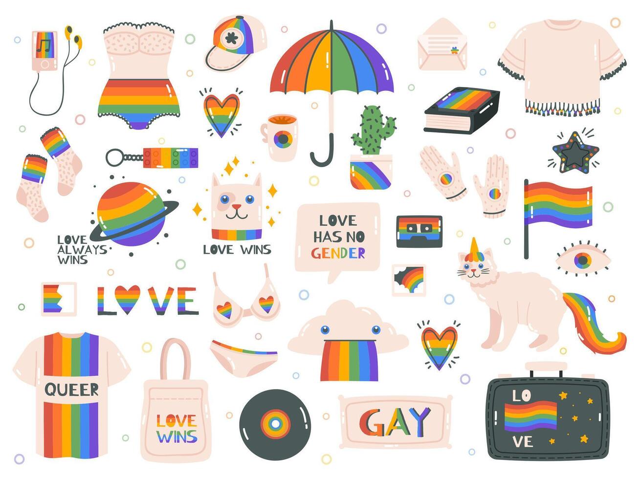 Lgbtq hand drawn elements. Cute lgbtq pride equality symbols, flag ...
