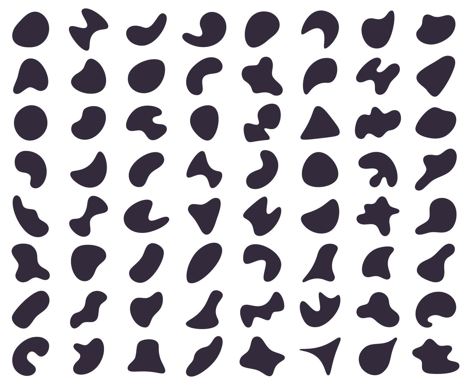 Abstract shapes. Random blob shapes, liquid ink blotch elements ...