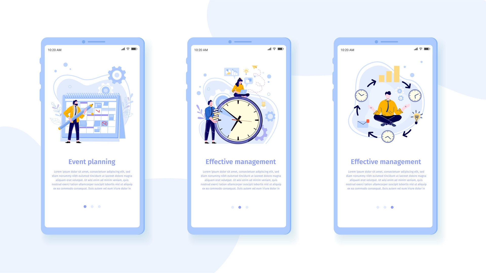 Time management mobile interface template. Man with pencil and schedule ...