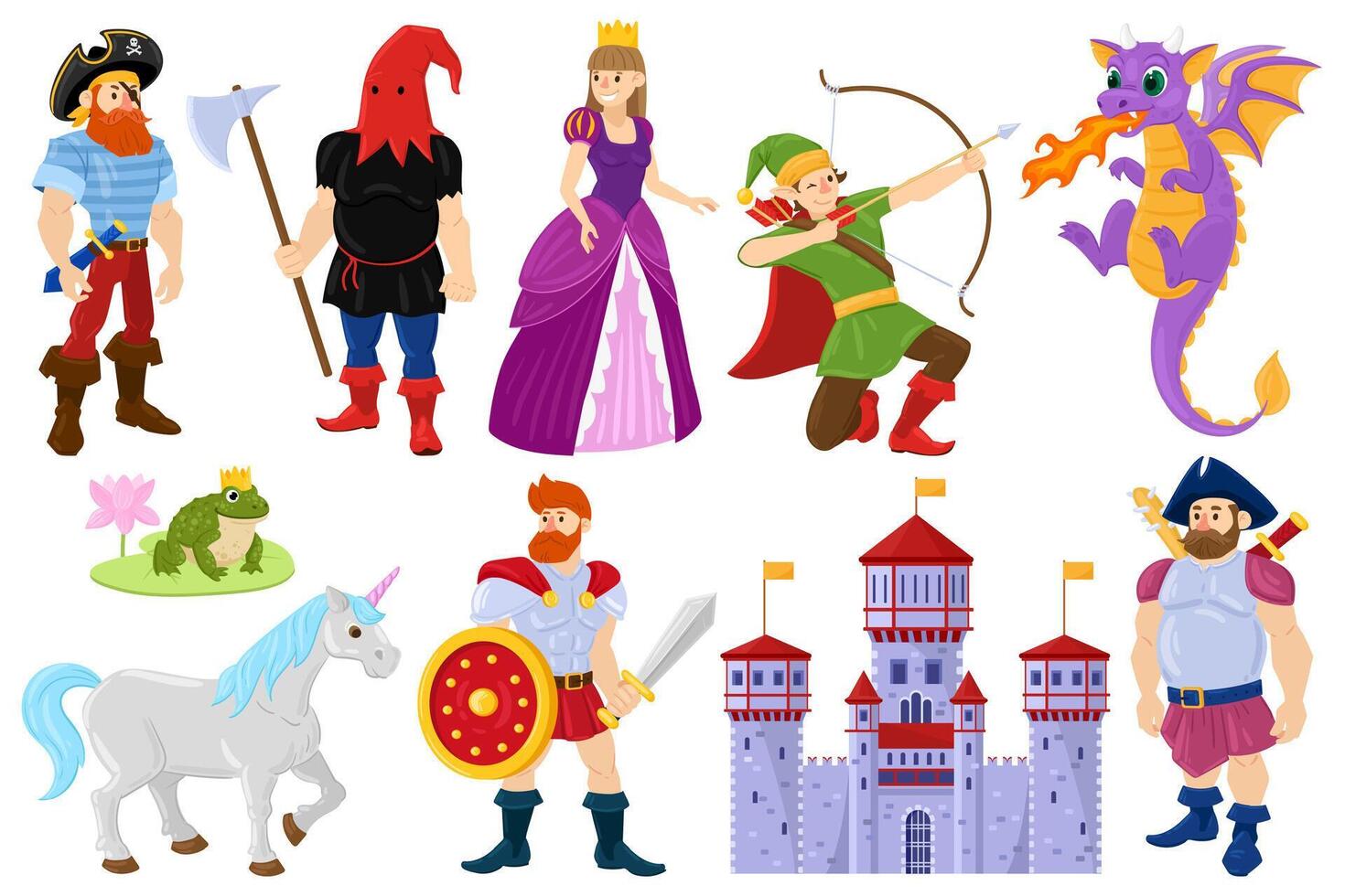 Cartoon Fairy Tale Dragon Pirate Princess Fantasy Characters Fairy