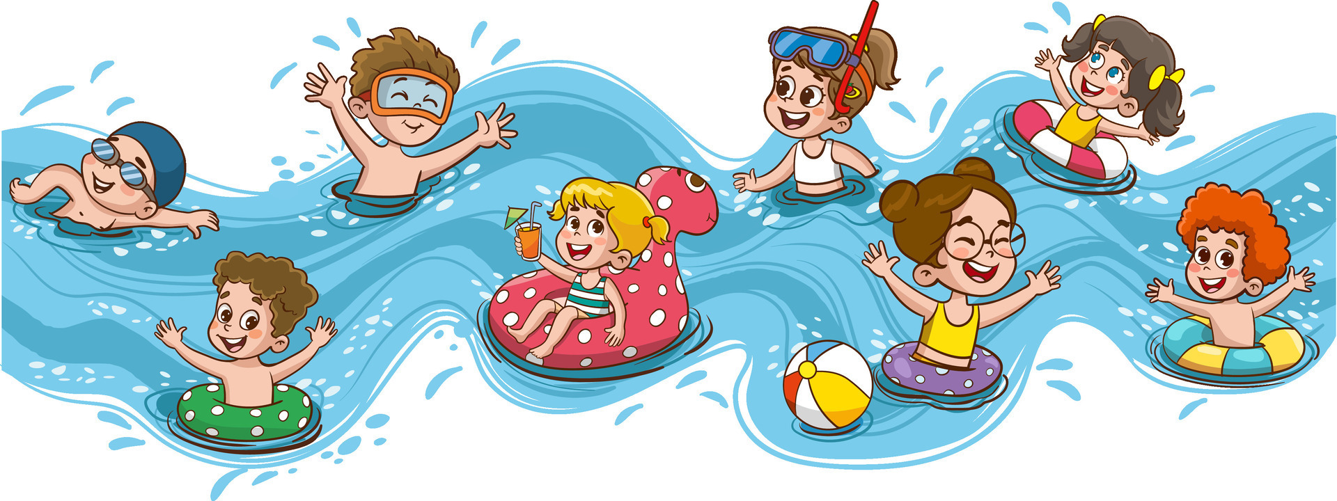 cute kids having fun in swimming pool at summer camp. Children having ...