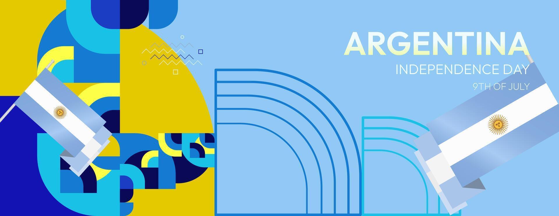 Argentina Independence Day Banner In Modern Geometric Style Wide Banner With Typography And