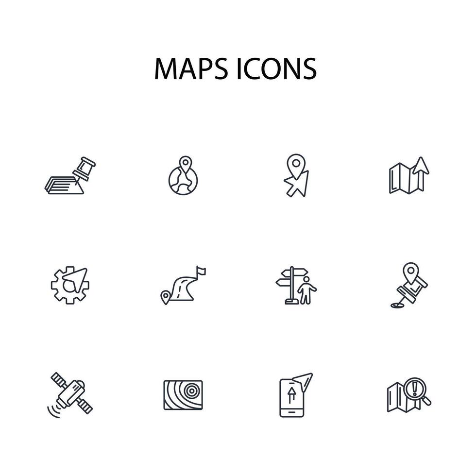 Map icon set..Editable stroke.linear style sign for use web design,logo ...