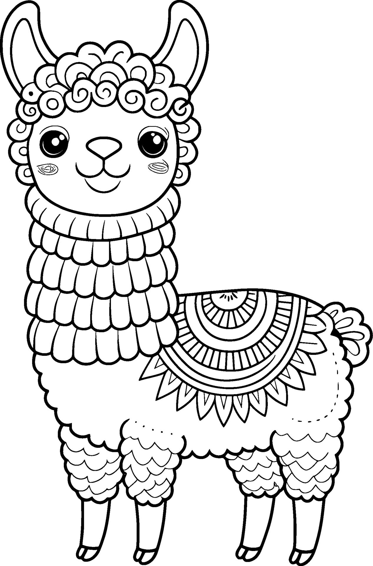 Coloring Page for Kids - Llama - Black and White Line Art 46433833 ...